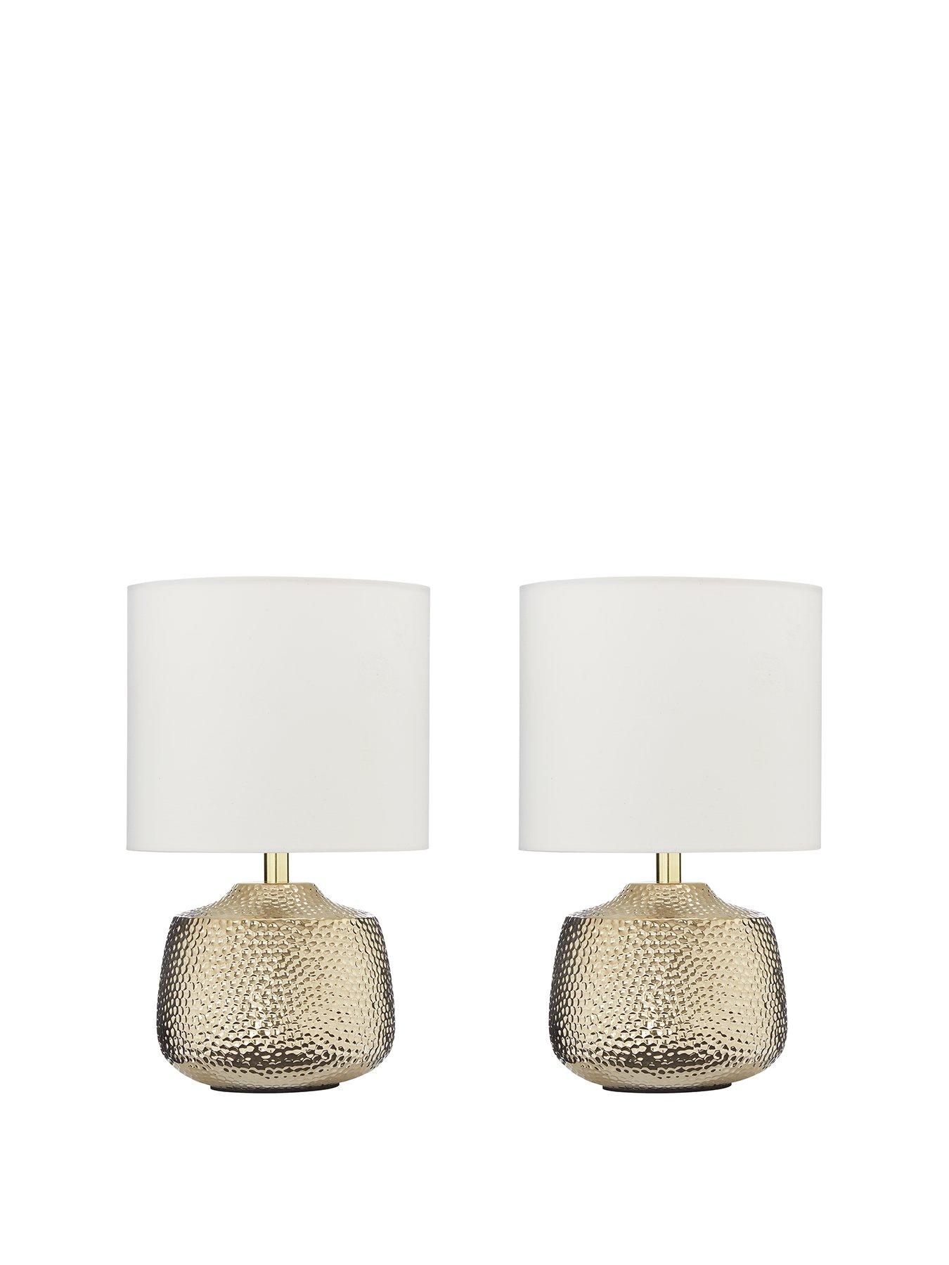 Set of 2 Hammer Metal Touch Table Lamps White Gold