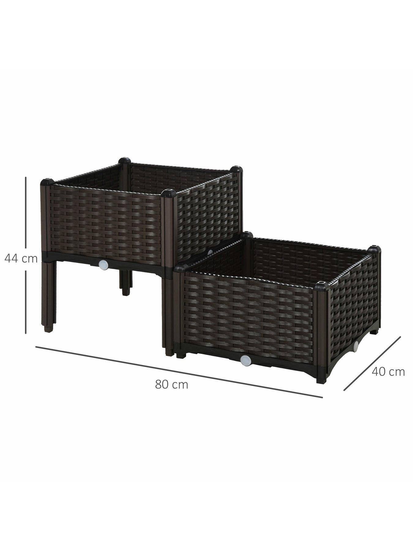 OutSunny Set Of 2 Raised Outdoor Garden Rattan Effect Planter Boxes | Very