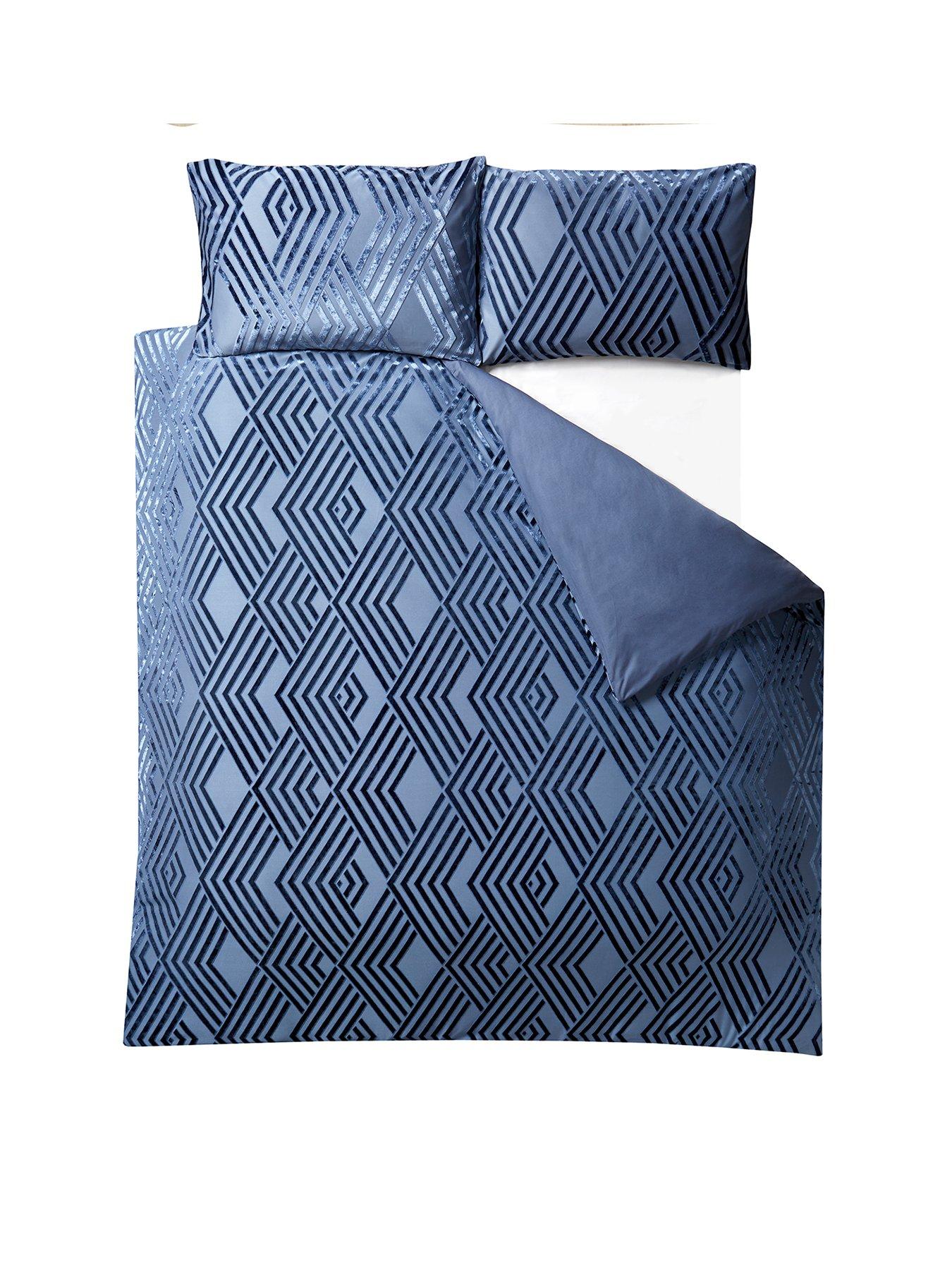 Surreal Glam Cut Velvet Geo Duvet Set - Sk - Navy | very.co.uk