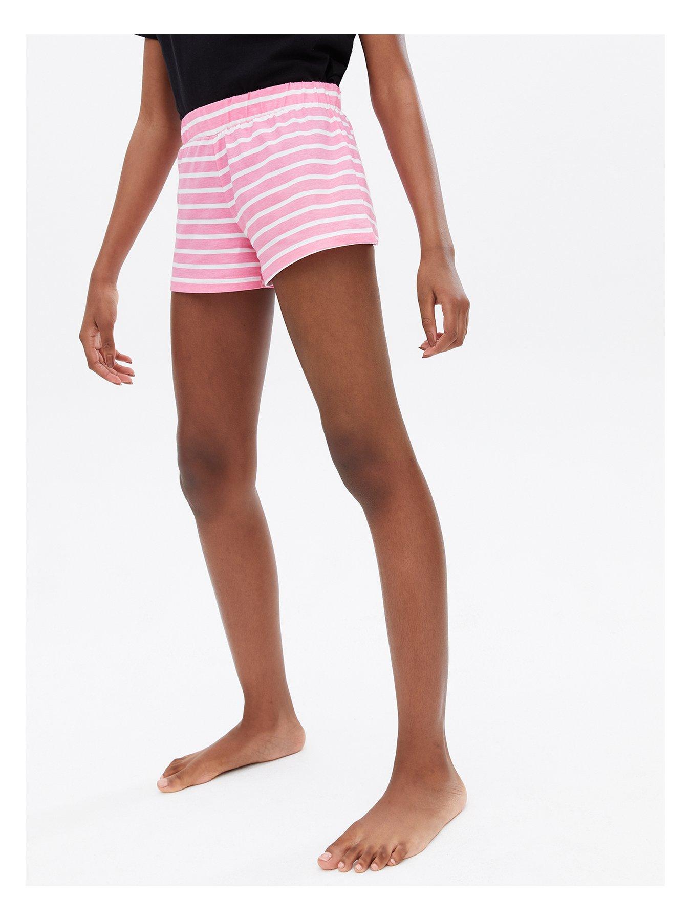 New Look 915 Girls Stripe Short Pyjama Set with Sweet Logo - Black/Pink ...