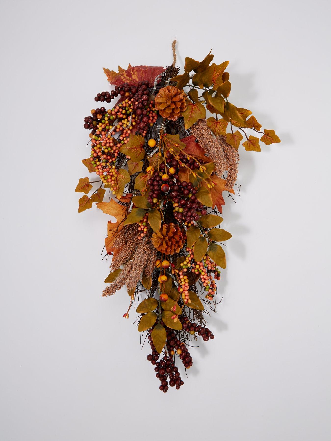 Very Home Autumn Pre Lit Leaf Teardrop Wreath 70 X 25 Cm Uk