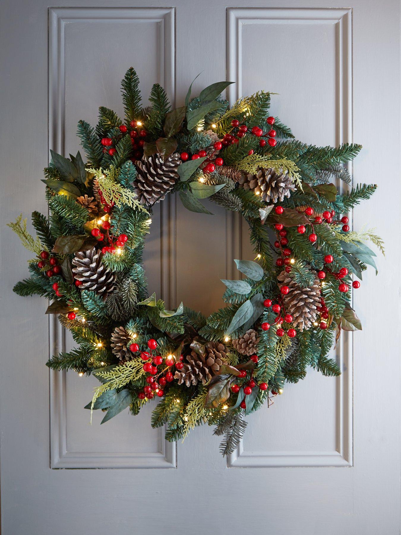 Very Home Pre-lit Red Berry Christmas Wreath - 80 cm | very.co.uk