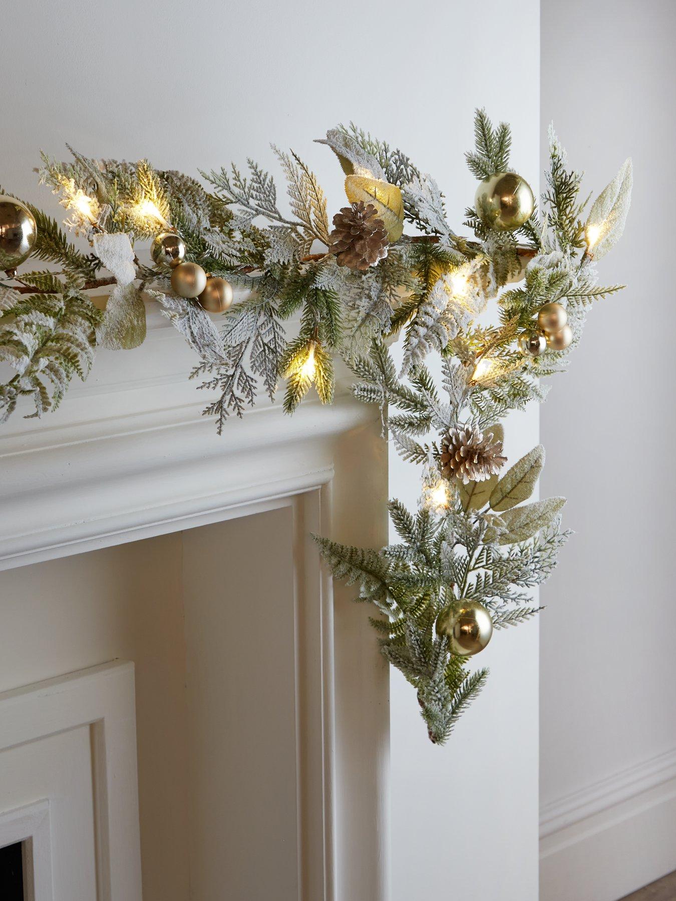 Very Home Frosted Pre-Lit Christmas Garland with Baubles and Pinecones ...