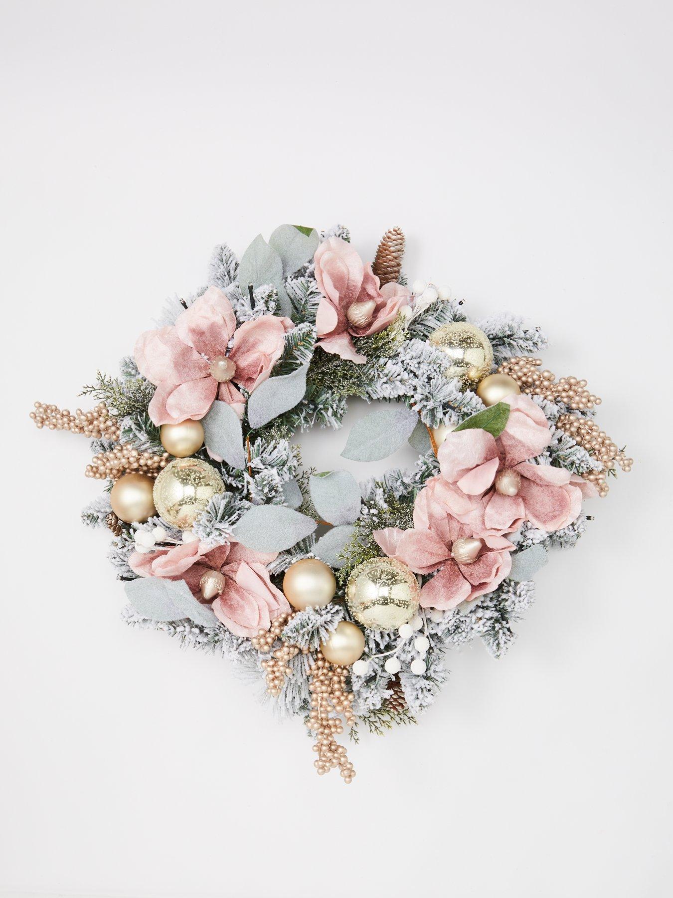 Very Home Frosted Rose Pre Lit Christmas Wreath 60 Cm Uk