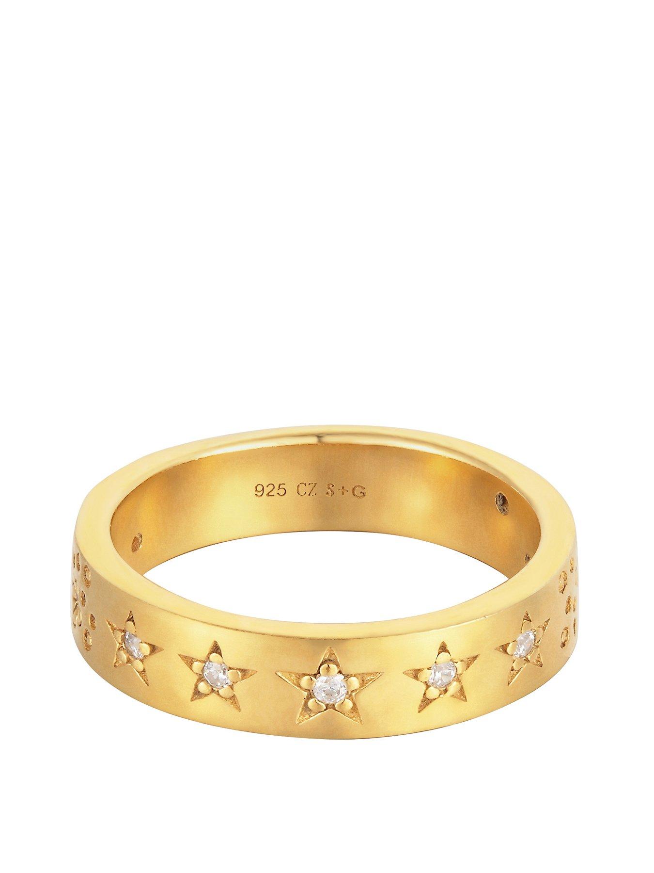 Seol + Gold 18ct Gold Plated Sterling Silver Star Studded Constellation Cubic Zirconia Ring ...