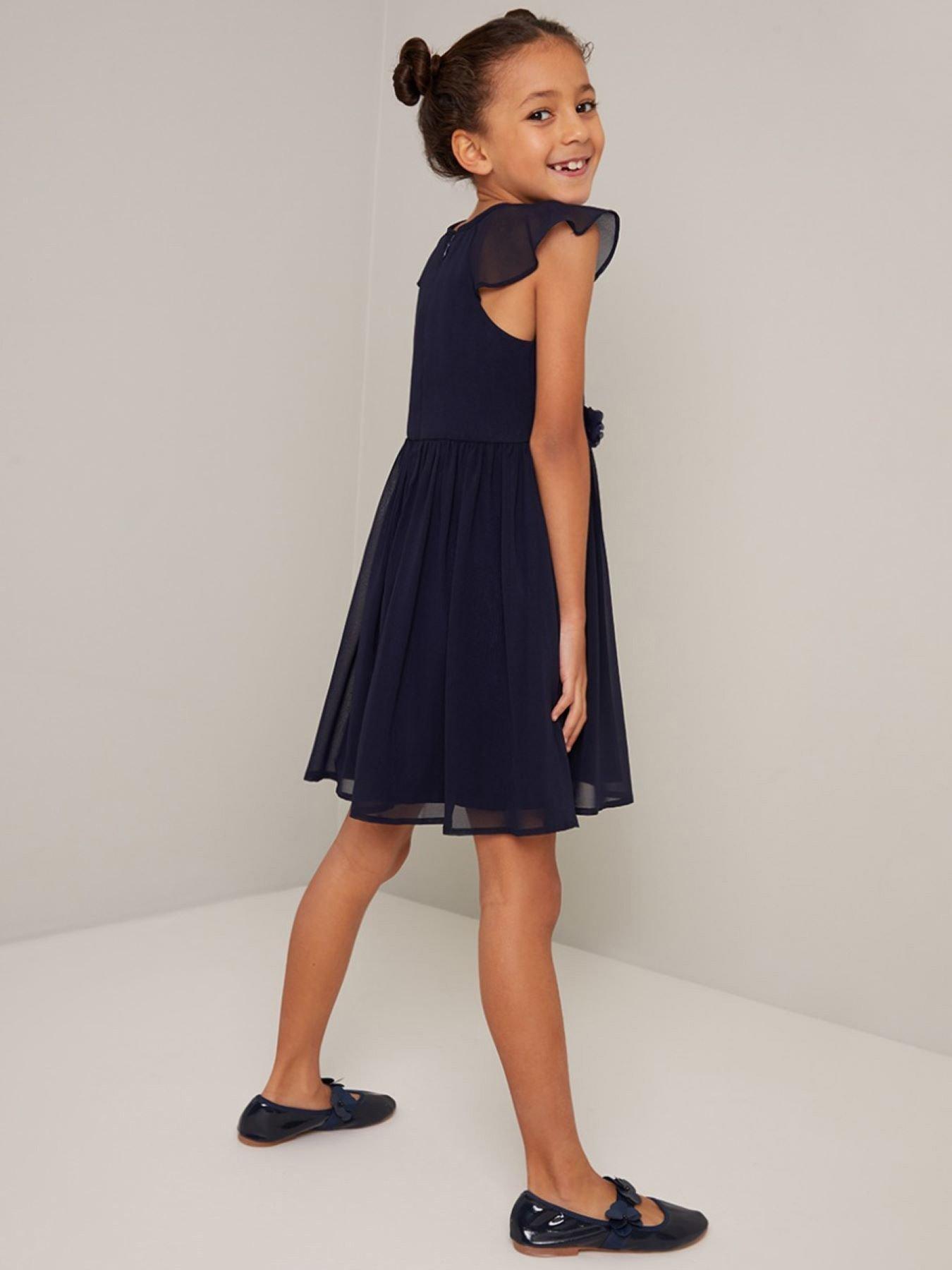 Chi Chi London Girls Chiffon Flower Dress - Blue | very.co.uk