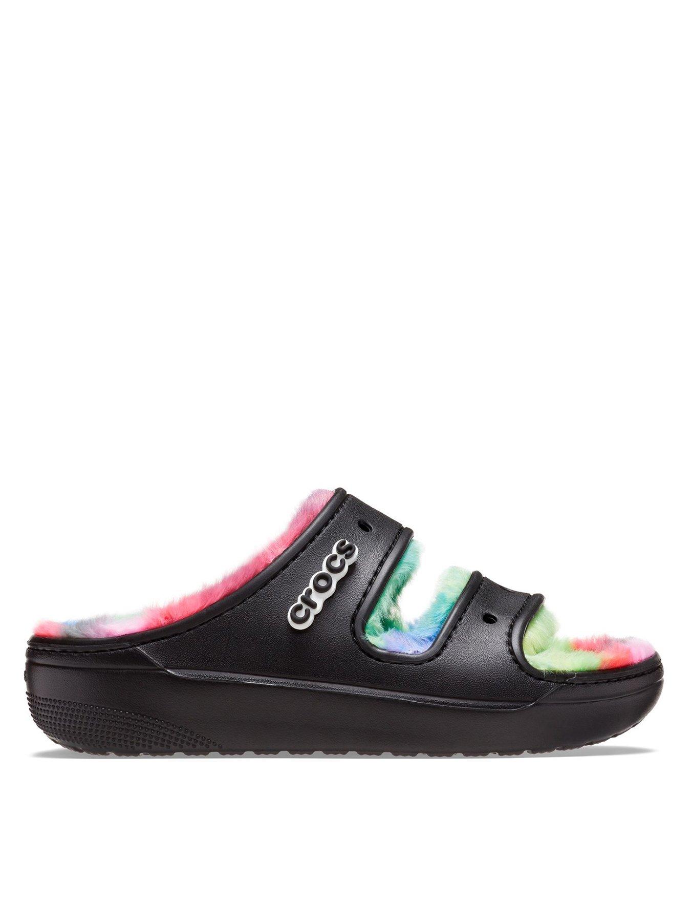 Crocs Classic Cozzy Lined Flat Sandal - Black | very.co.uk