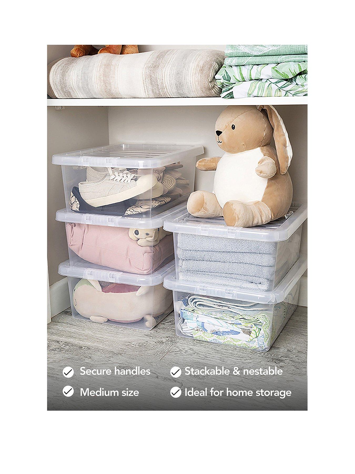 Wham Set of 5 Clear Crystal Plastic Storage Boxes – 25 litres each | Very
