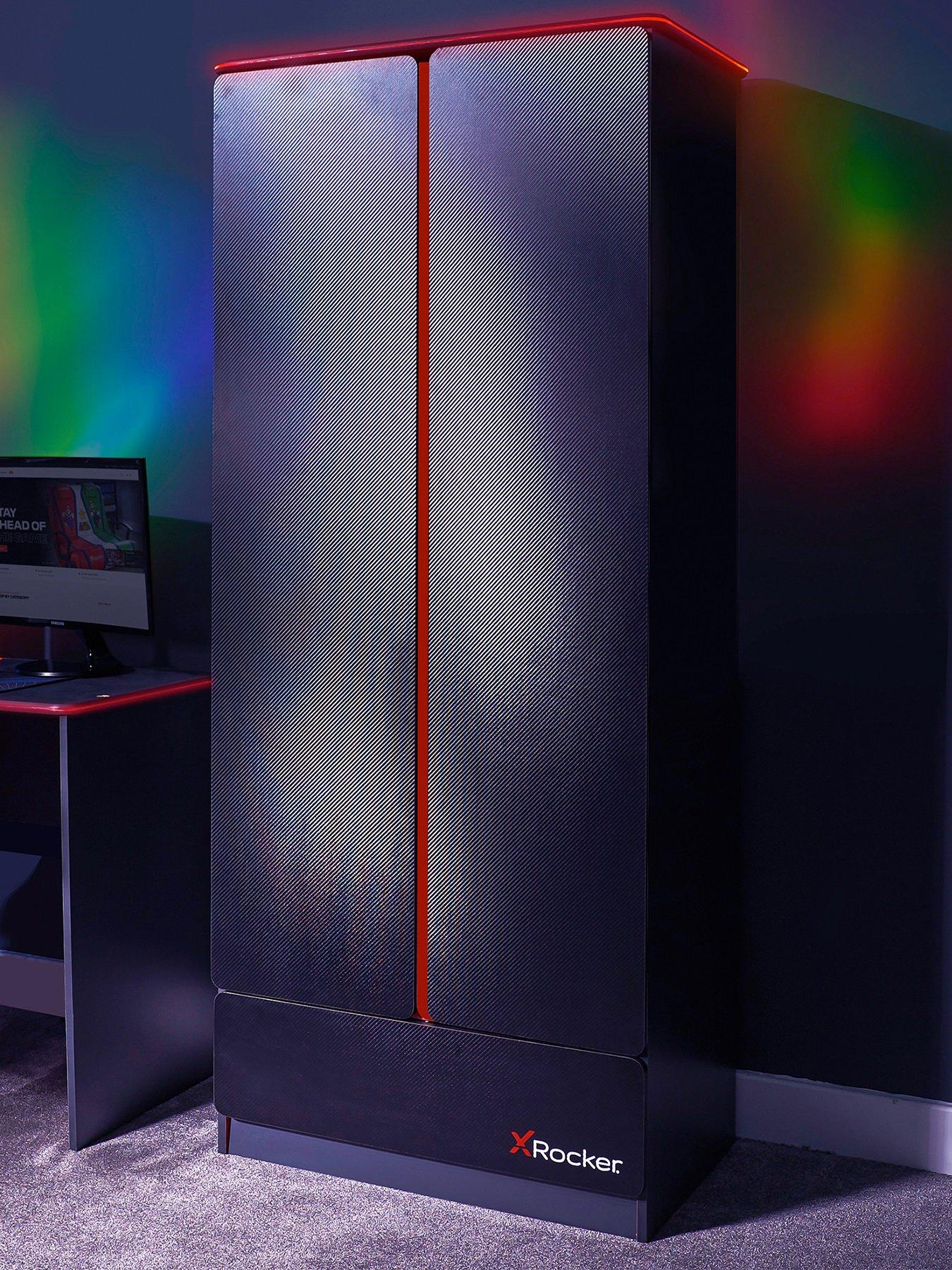 X Rocker Carbon Tek 2 Door Wardrobe with Drawer and Neo Fibre LED ...