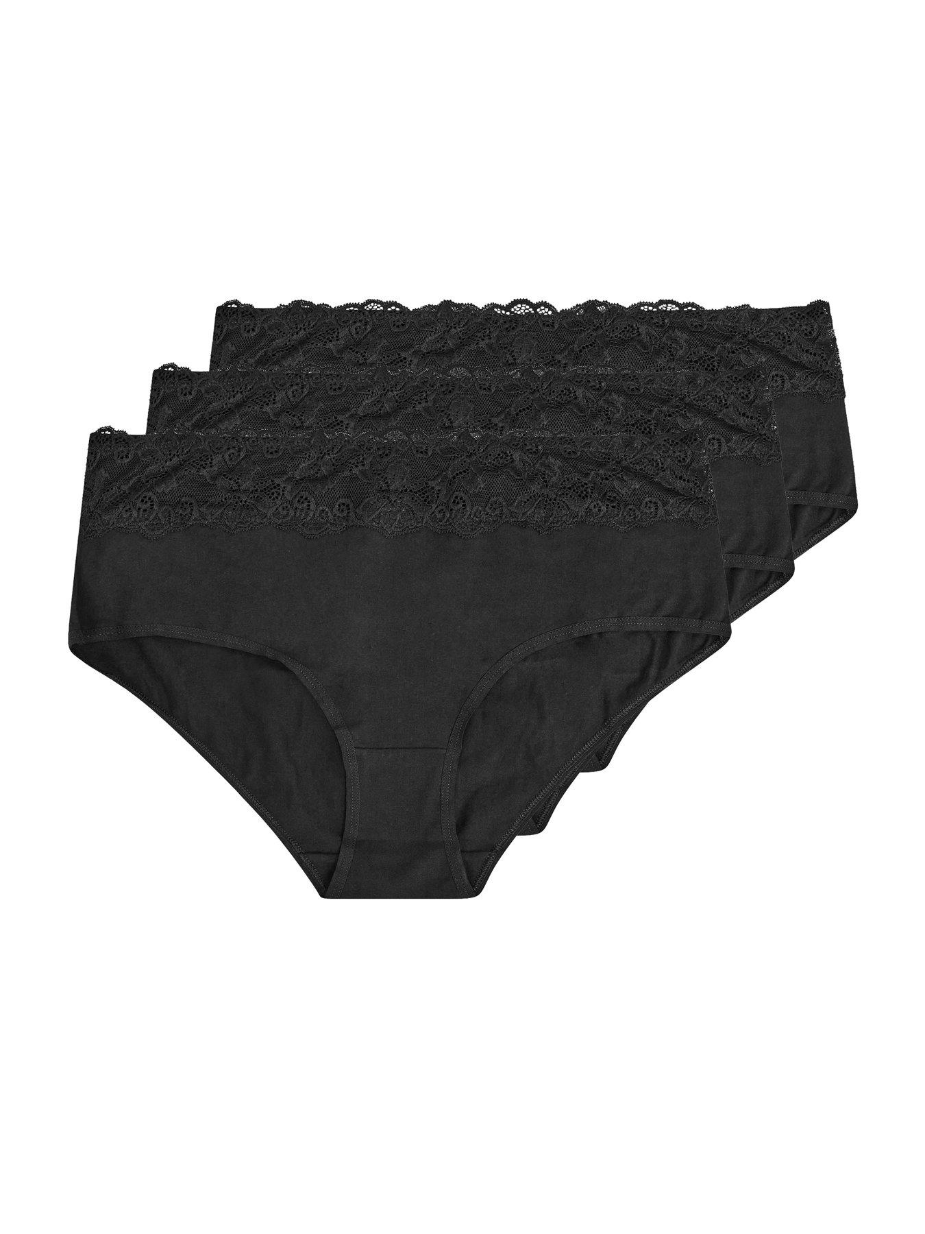Yours Long Tall Sally 3pk Lace Trim Cotton Stretch Full Briefs | Very