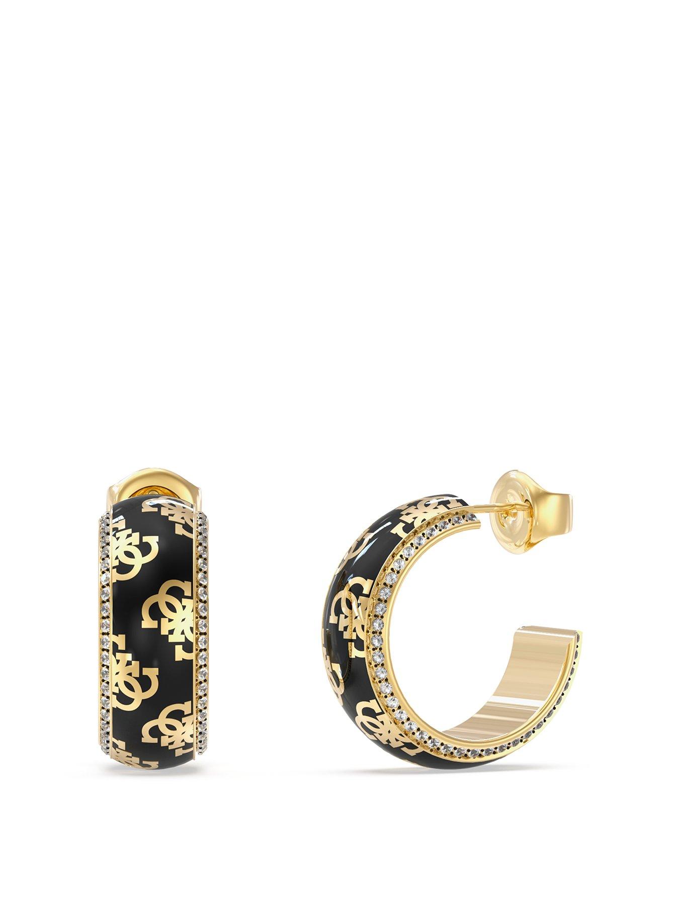 Guess 4G Loop Patterned Hoops Yellow Gold | Very