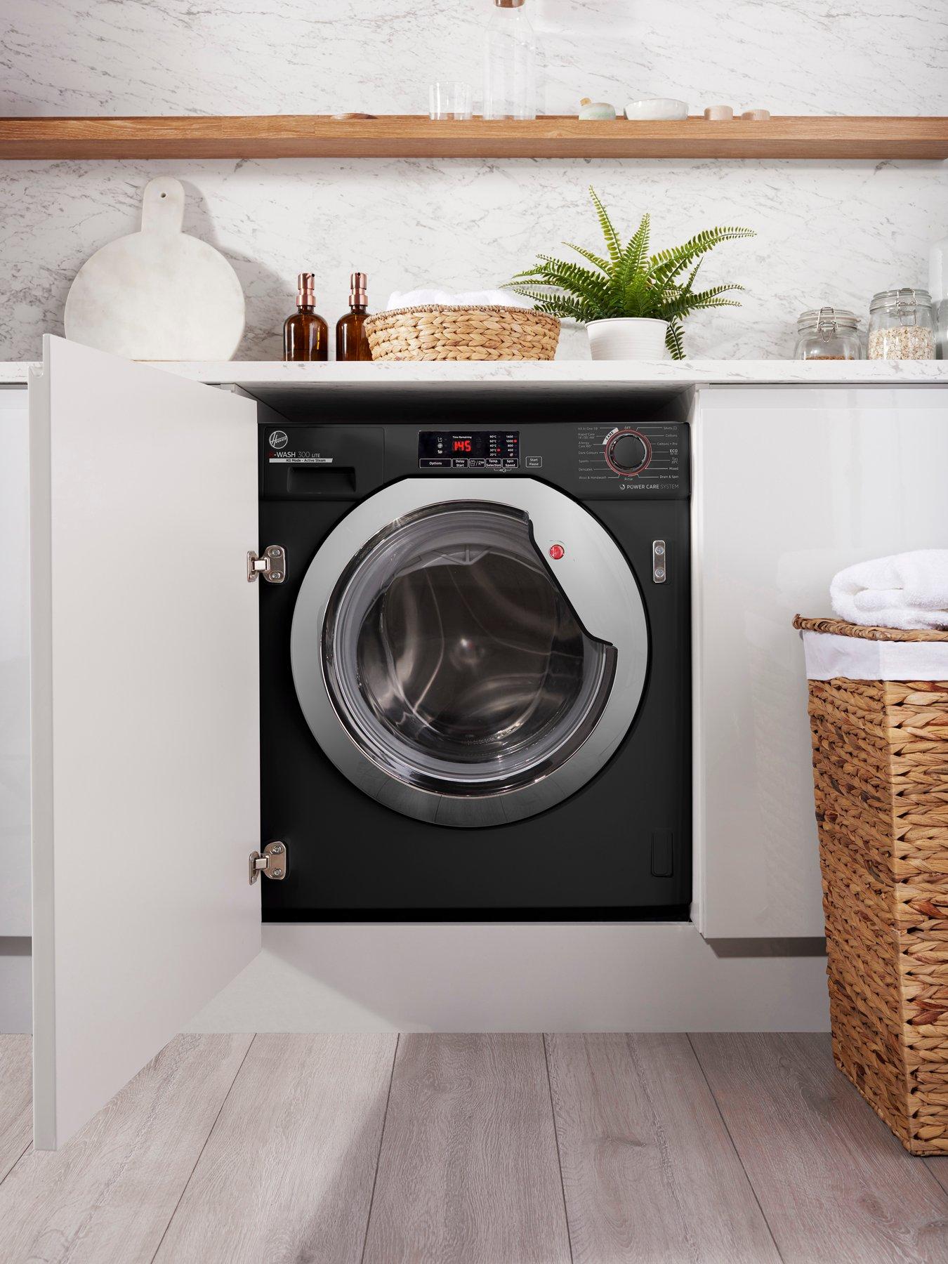 H WASH HBWS 49D3ACBE 80 9kg Load 1400 Spin Integrated Washing Machine Black with Chrome Door