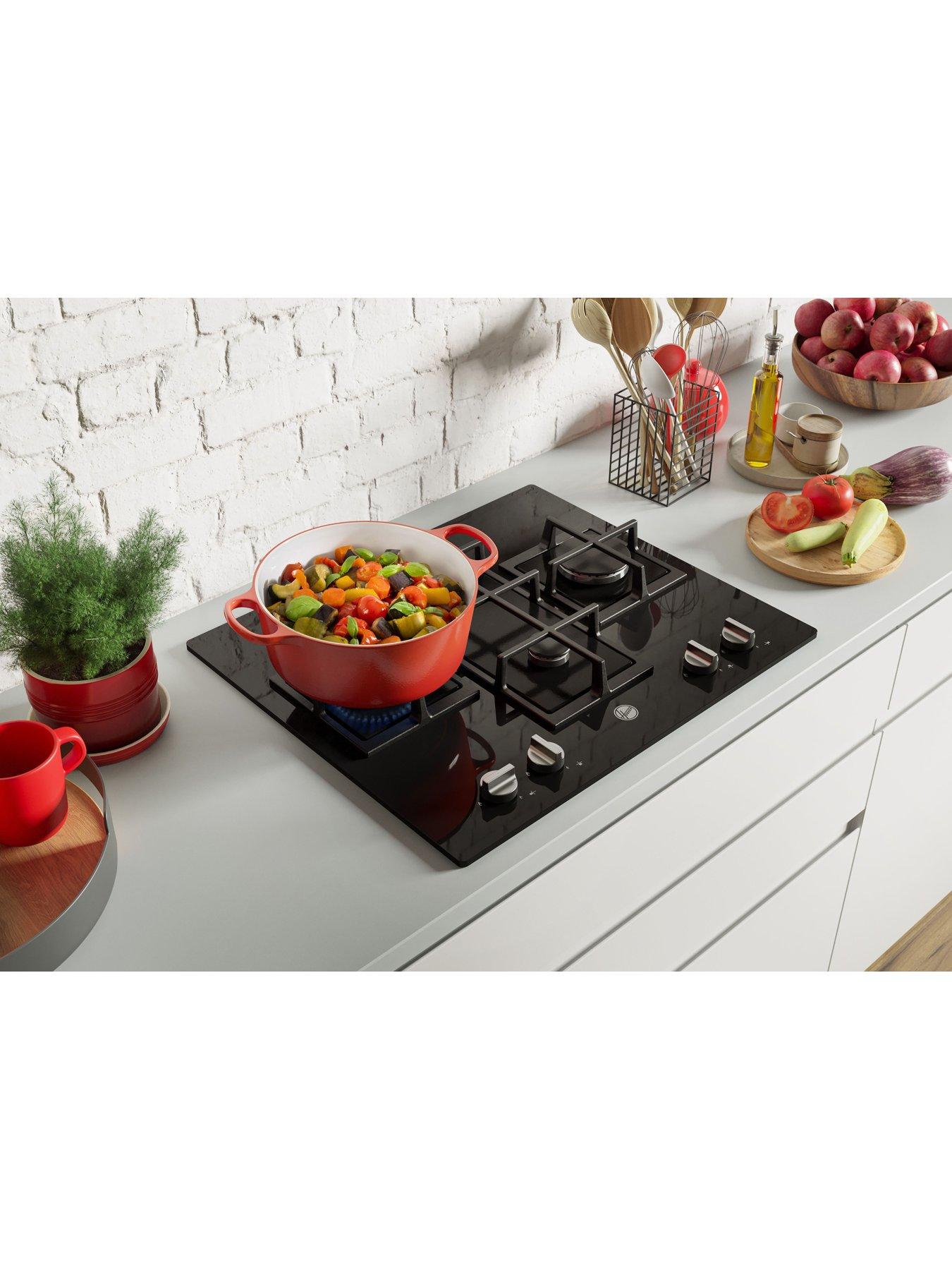 Hoover HVG6DK3B 60cm 4 Burner Gas Hob with Cast Iron Pan Supports ...