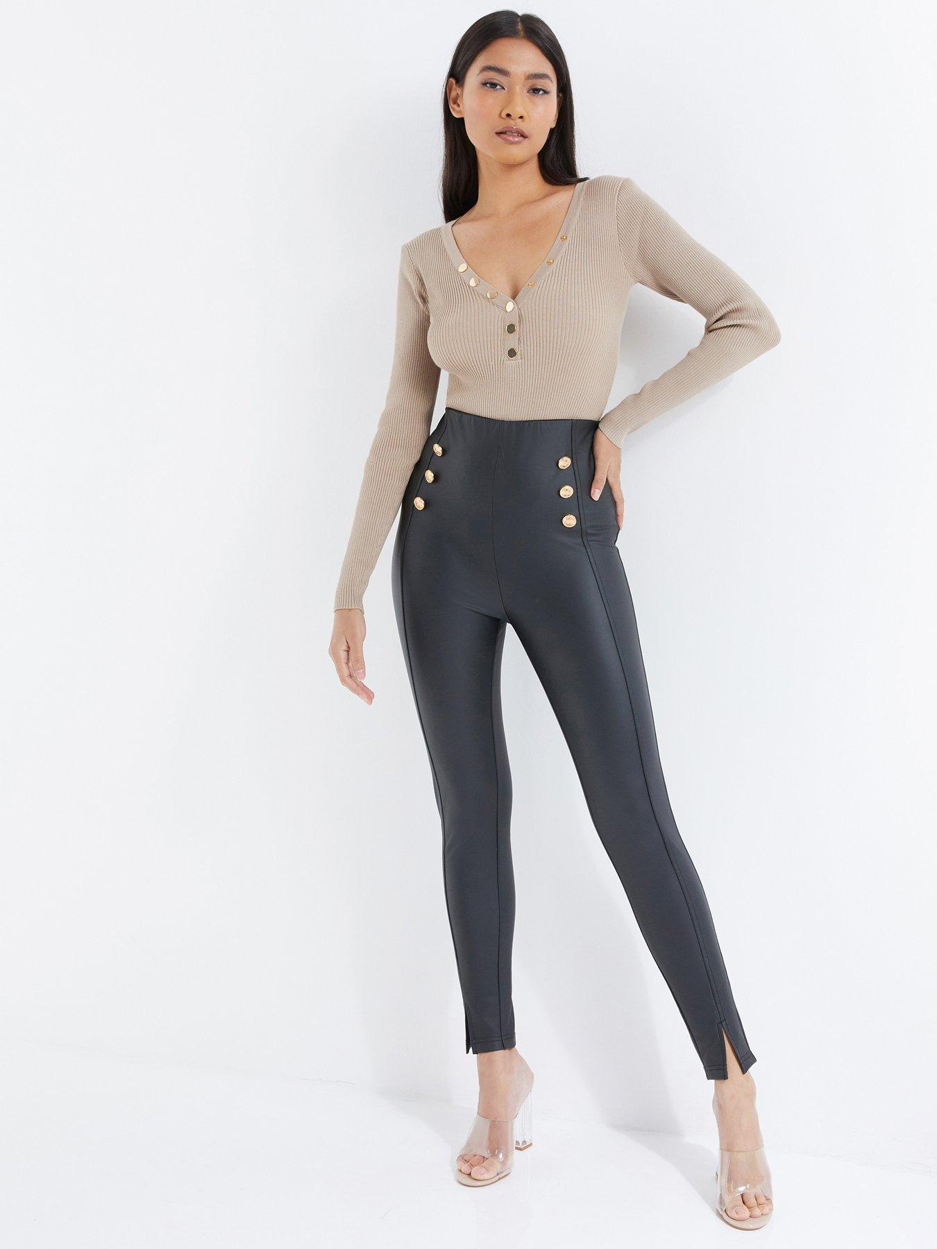 Quiz High Waisted Button Leggings - Black | Very