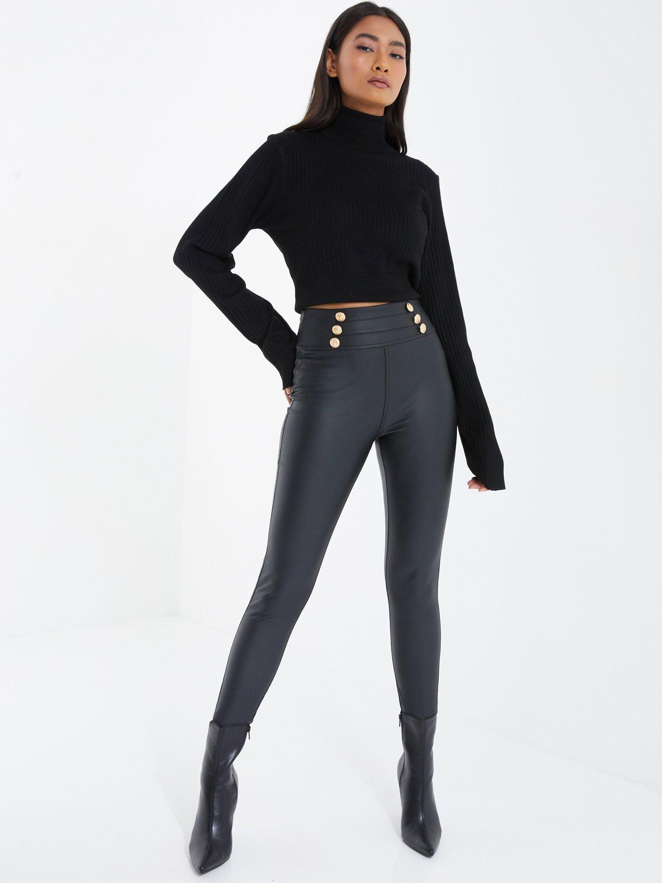 Quiz Faux Leather Button Leggings | Very