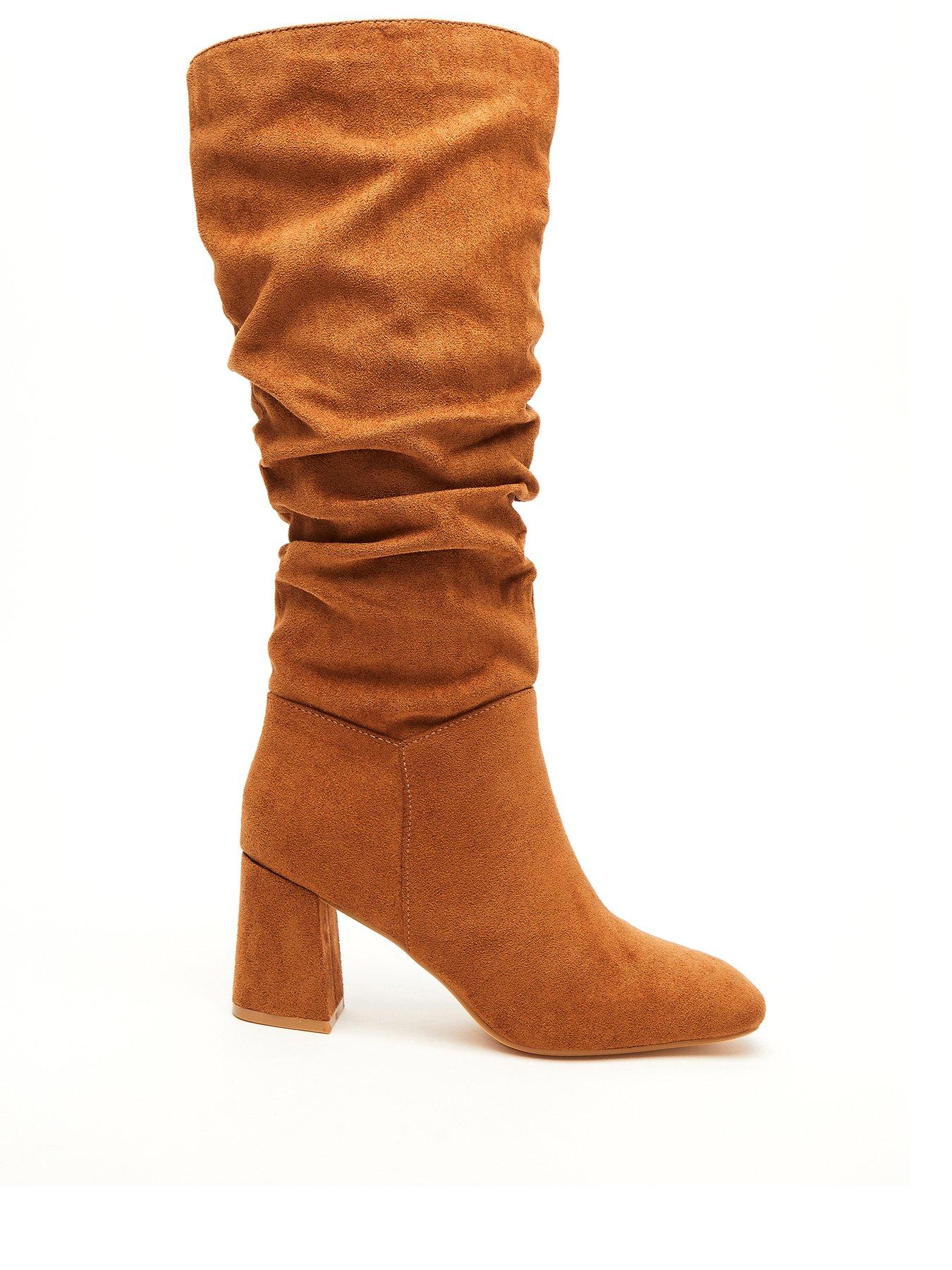 Quiz Faux Suede Ruched Heeled Boots - Light Brown | Very