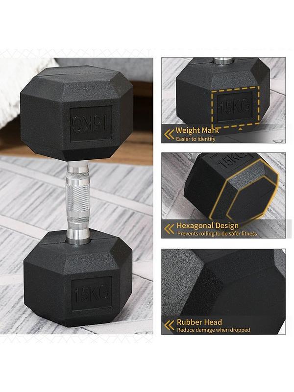 Homcom 15KG Single Rubber Hex Dumbbell | Very Homcom 15KG Single Rubber Hex Dumbbell | Very