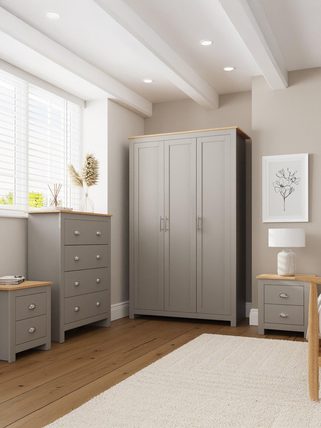 GFW Lancaster 4 Piece Package - 3 Door Wardrobe, 4 Drawer Chest and 2 ...