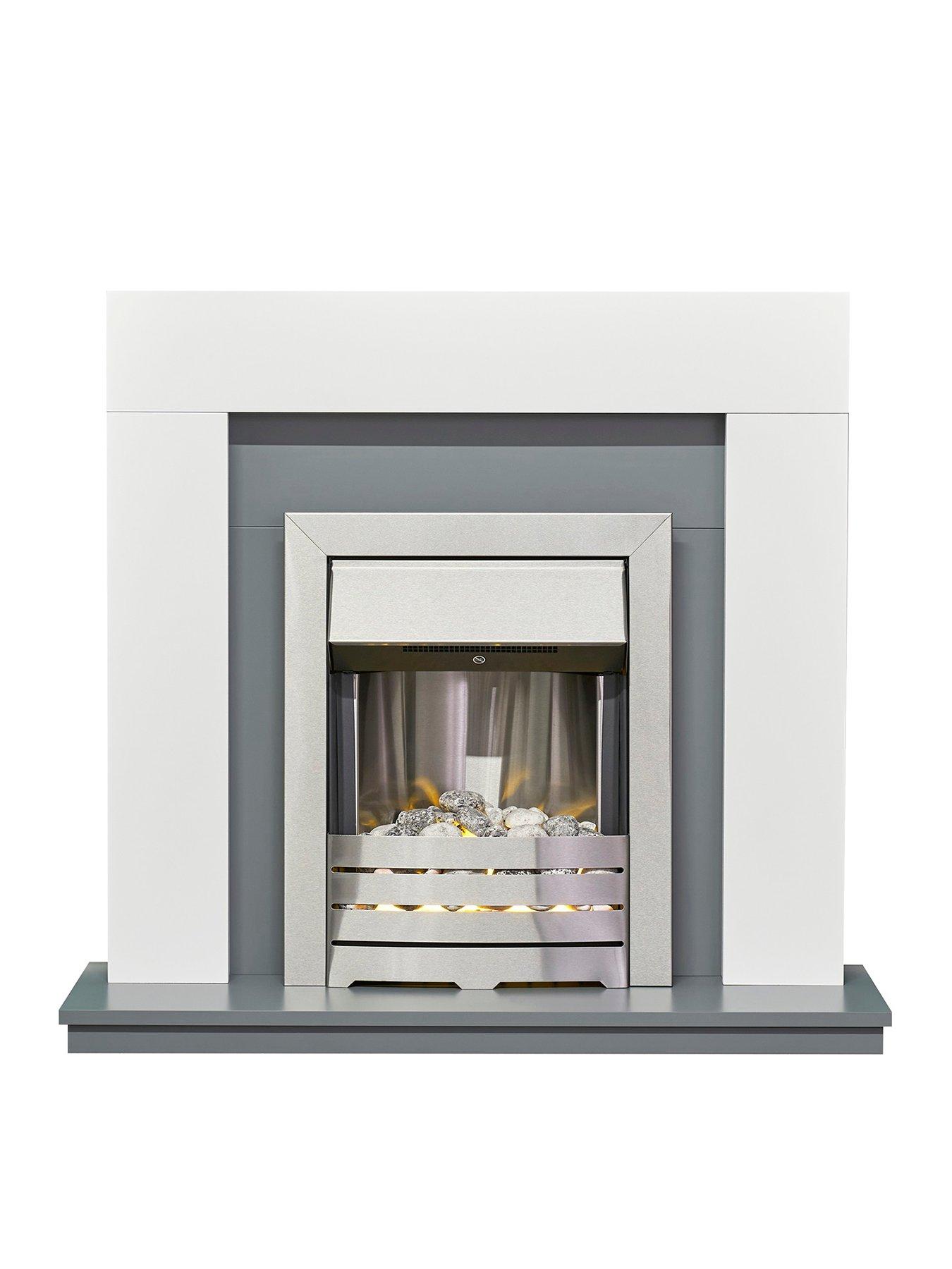 Adam Fires & Fireplaces Adam Dakota Fireplace in Pure White & Grey with ...