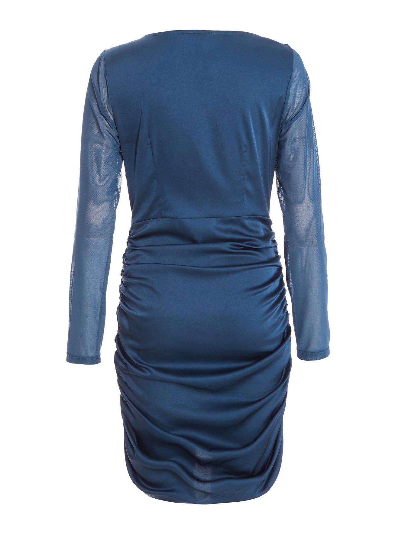 Quiz Satin Ruched Mini Dress Blue Uk