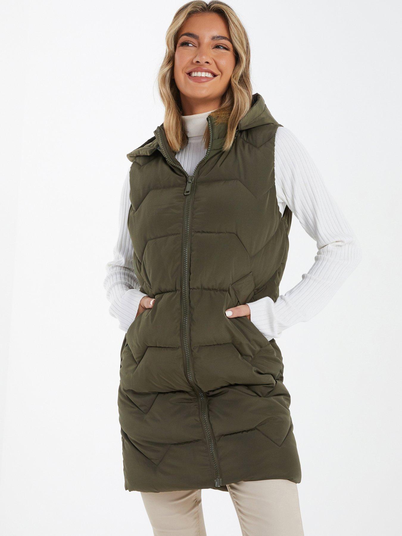 Quiz Padded Detachable Hood Gilet - Khaki | Very