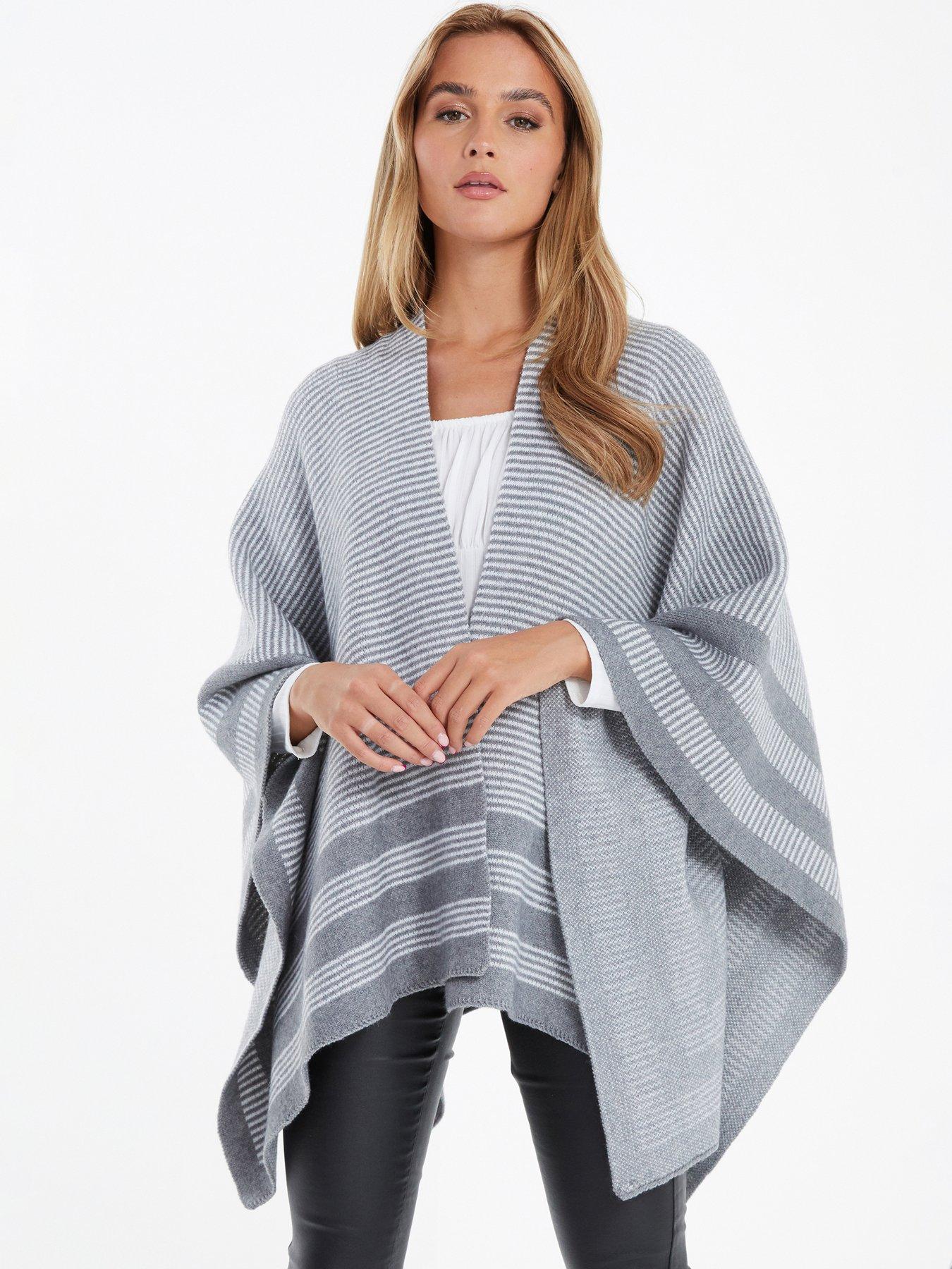 Quiz Striped Cape - Grey | Very
