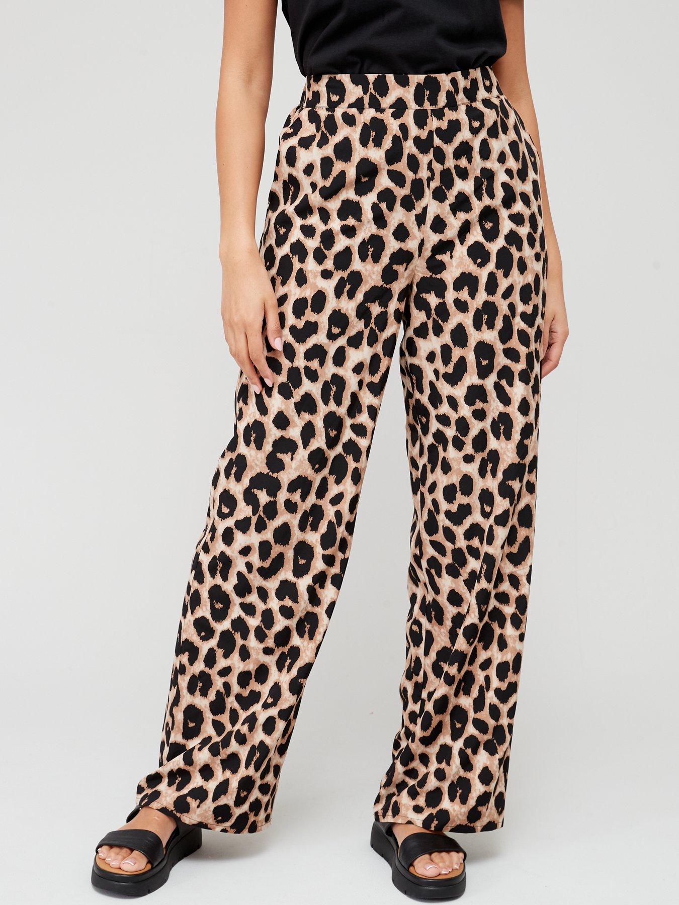 PIECES High Waisted Wide Leg Leopard Print Trousers - Multi | Very