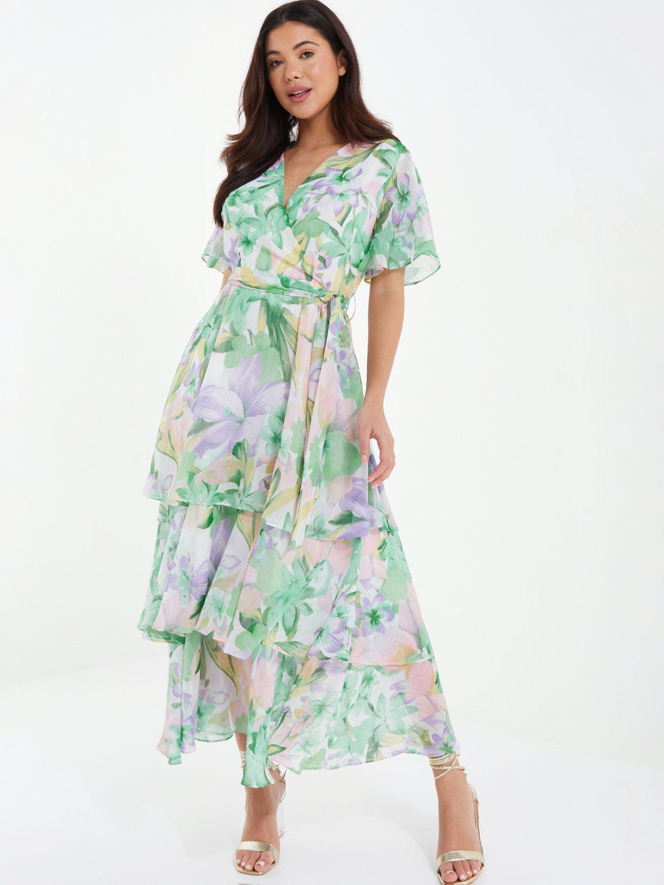 Quiz Short Sleeve Floral Maxi Tiered Dress Multi Uk