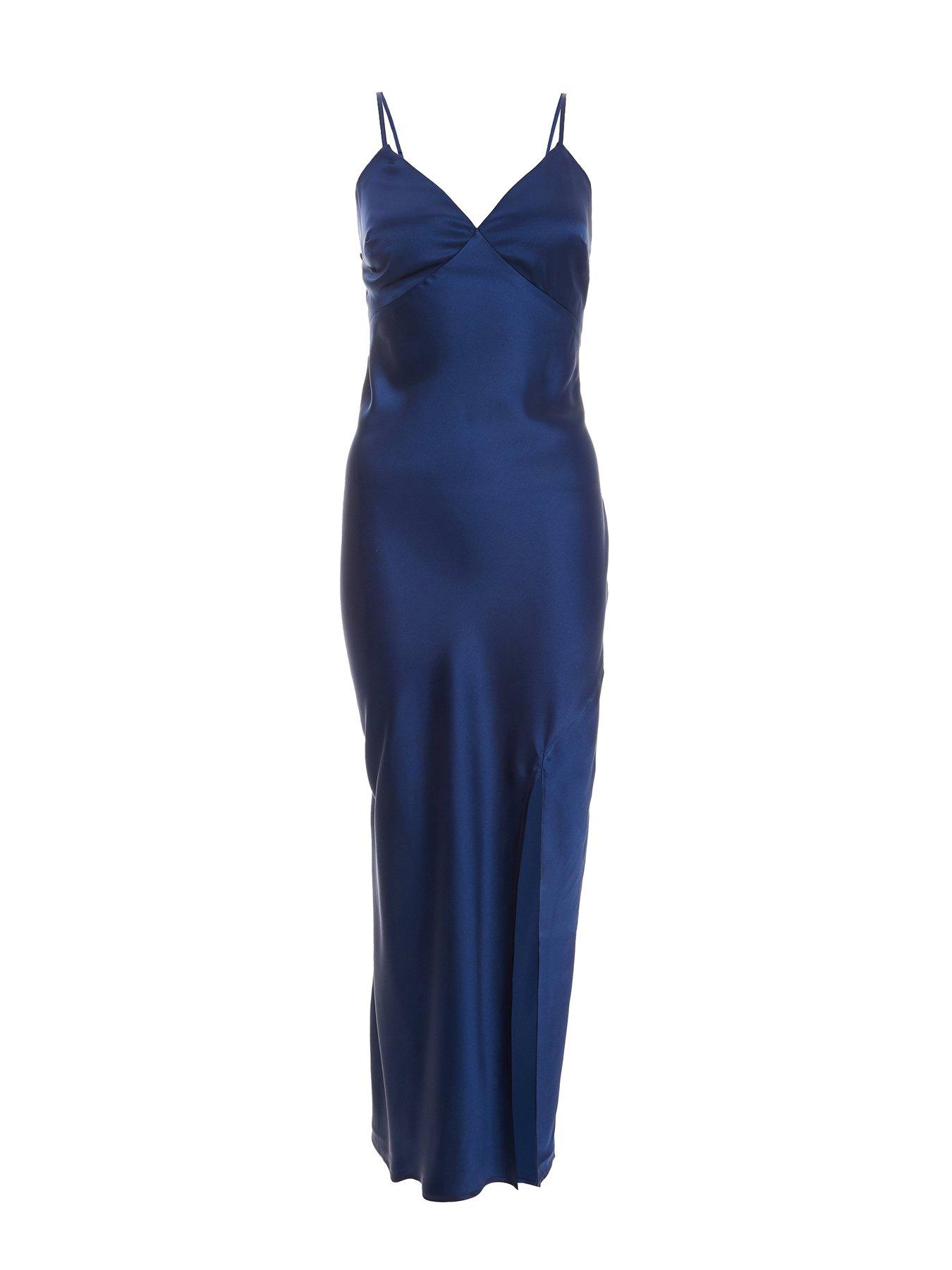 Quiz Satin Bow Midaxi Dress - Dark Blue | Very