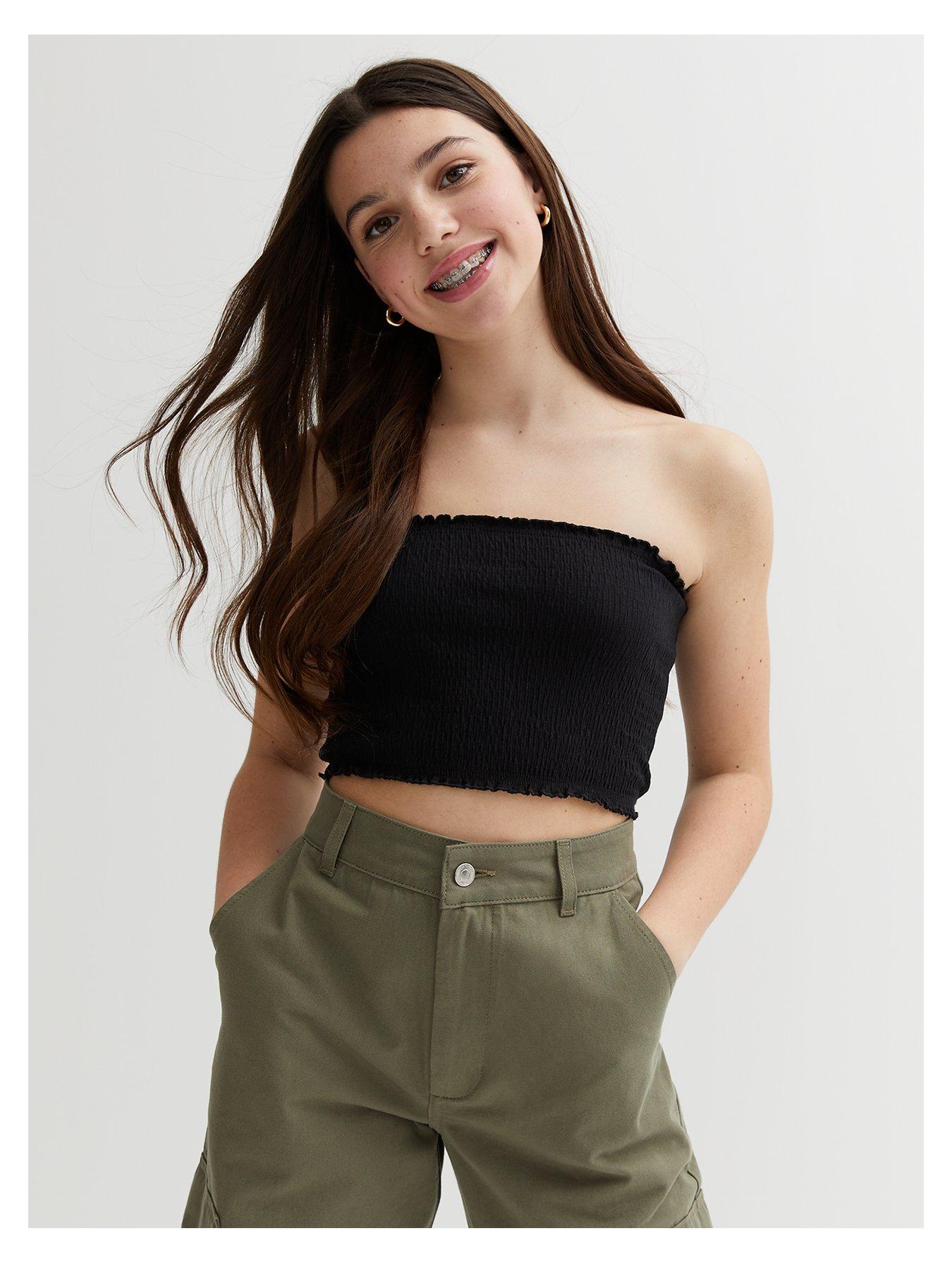 New Look 915 Girls Black Shirred Bandeau Top | very.co.uk