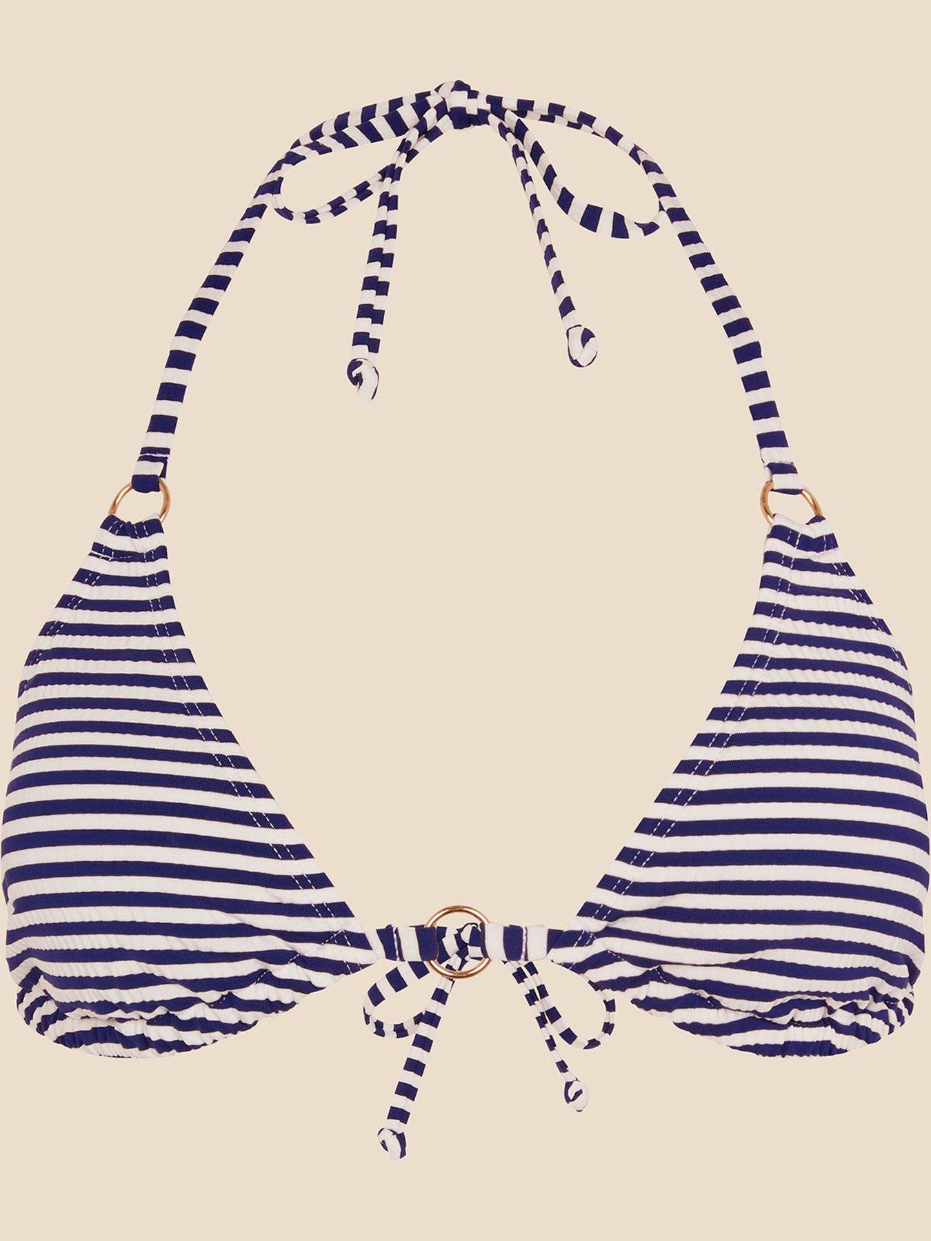Accessorize Ring Detail Stripe Triangle Bikini Top - Navy | Very