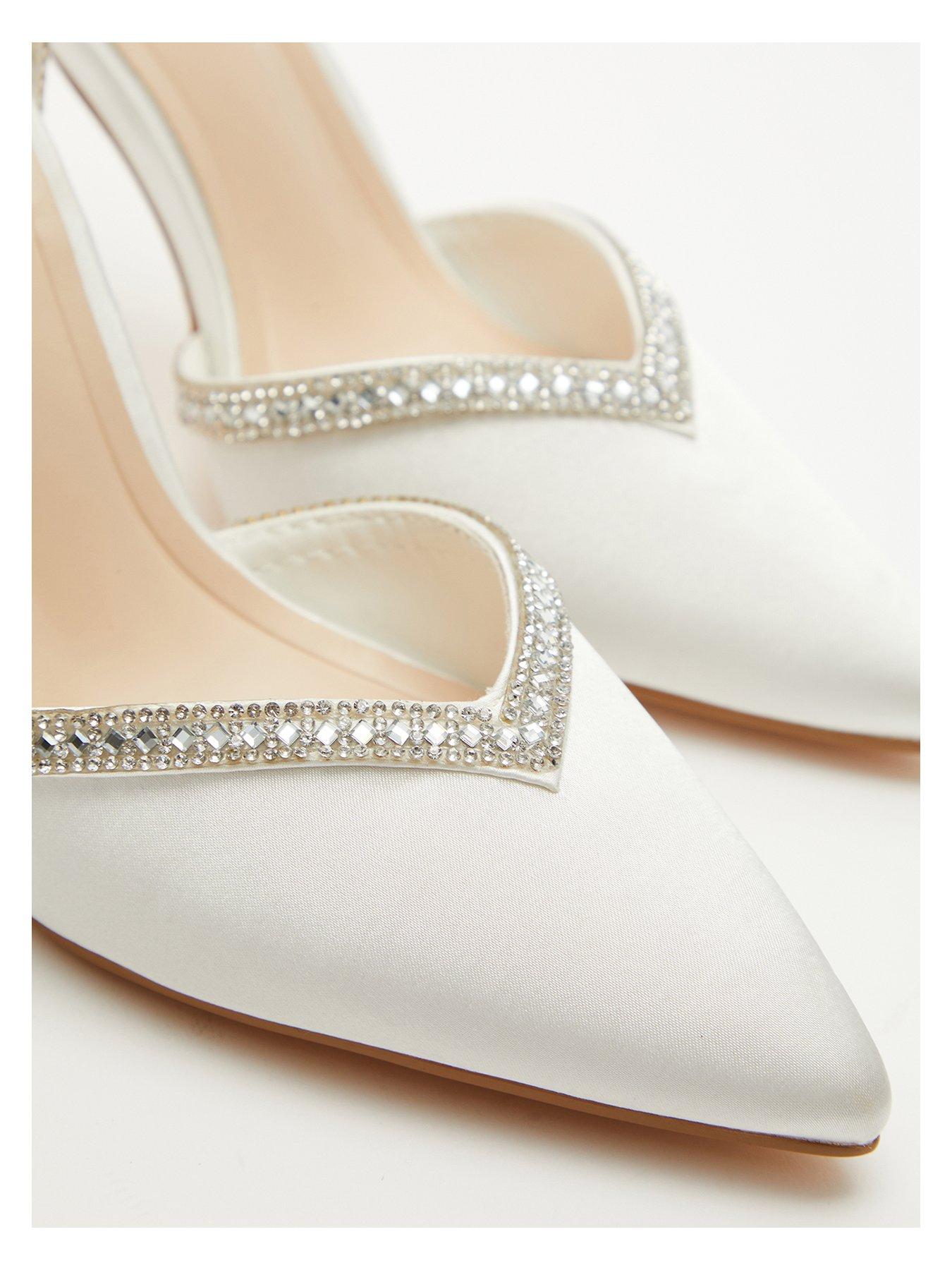 Quiz Bridal Satin Diamante Trim Court Heels - White | Very