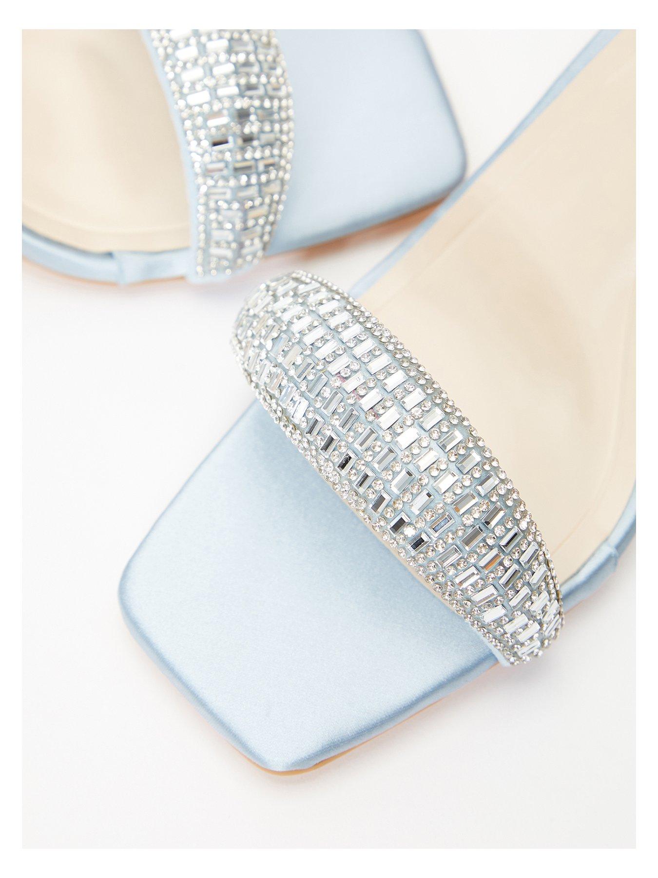 Quiz Satin Diamante Heeled Sandals - Light Blue | Very