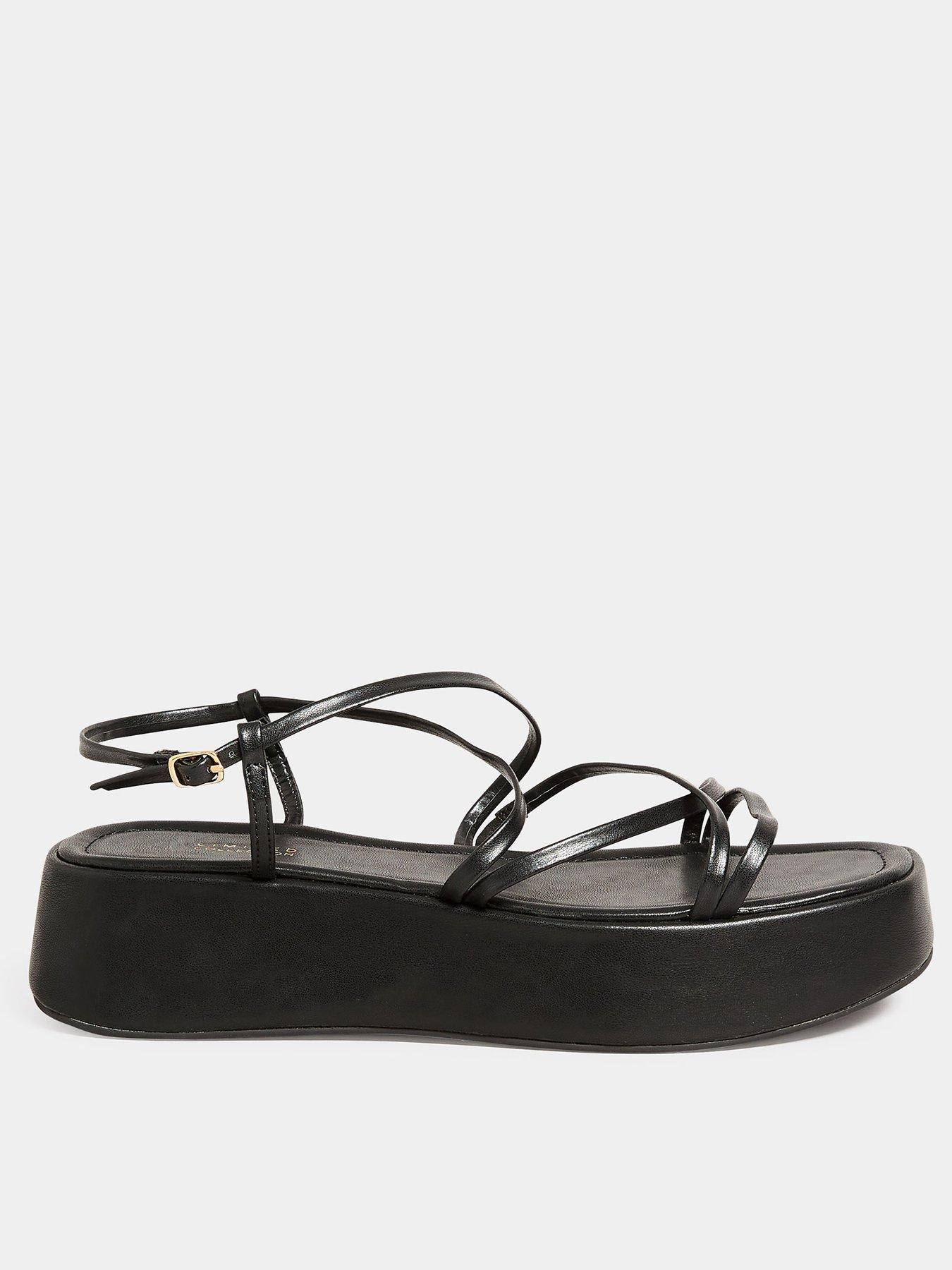 Yours Extra Wide Fit Strappy Flatform - Black | Very.co.uk
