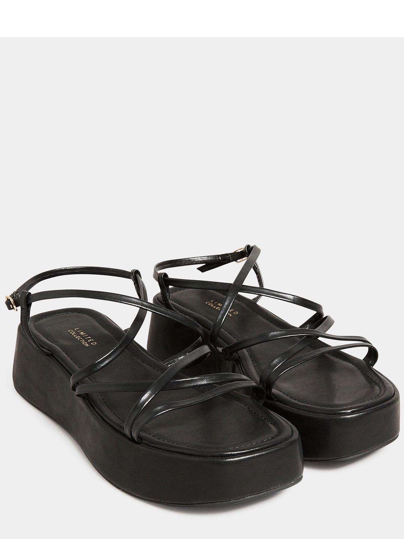 Yours Extra Wide Fit Strappy Flatform - Black | Very.co.uk