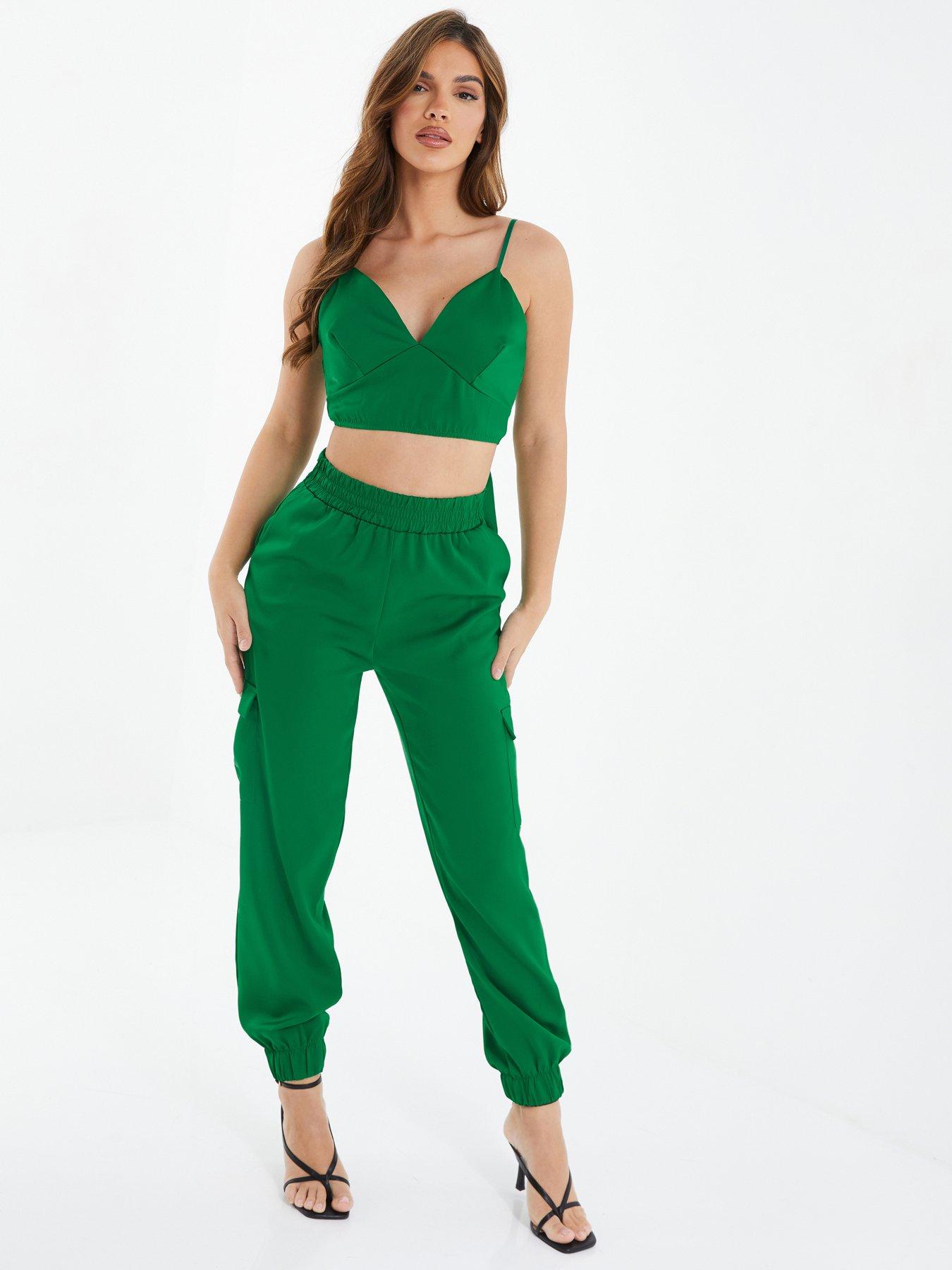 Quiz Satin Combat Trousers - Green | very.co.uk