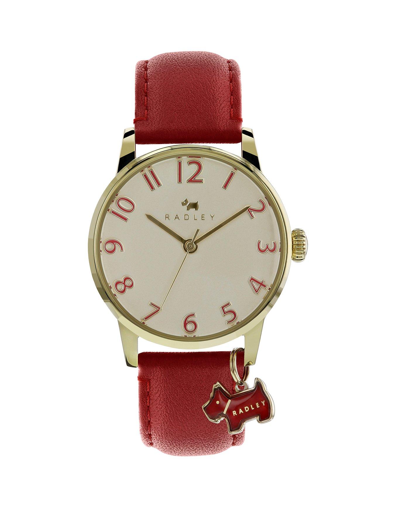 Radley Ladies Pale Gold Case With Red Strap Watch | Very