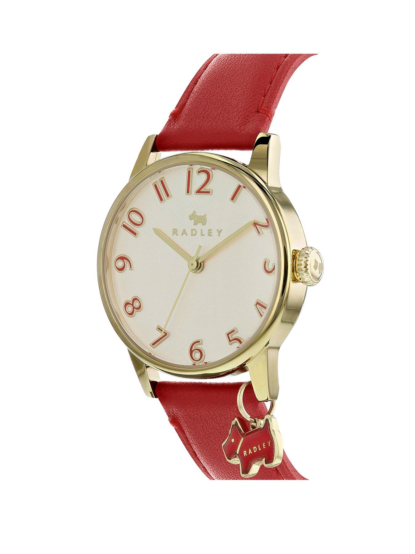 Radley Ladies Pale Gold Case With Red Strap Watch | Very