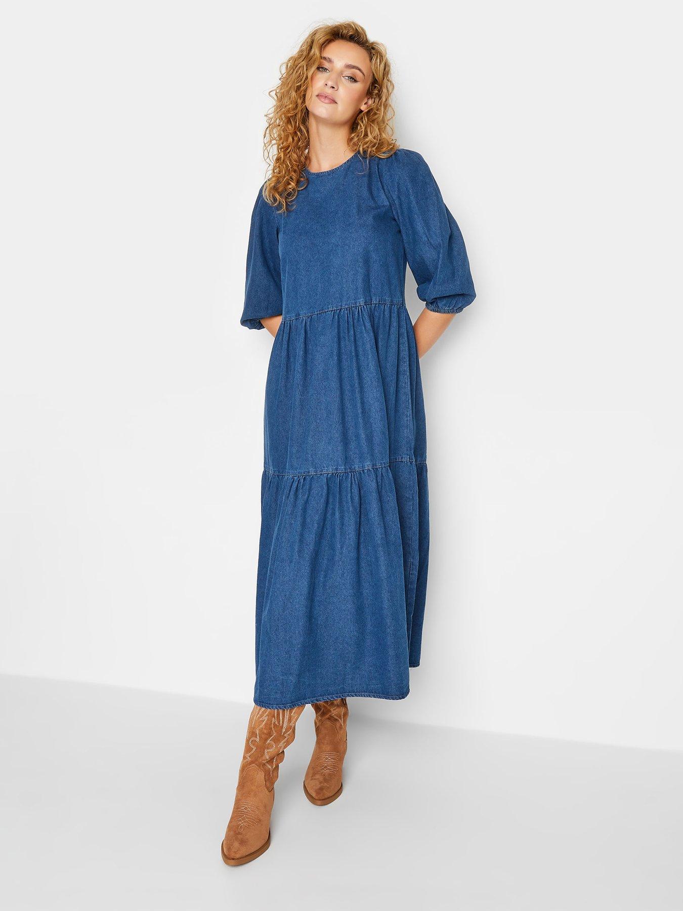 Long Tall Sally Tiered Midi Dress - Mid Wash | Very