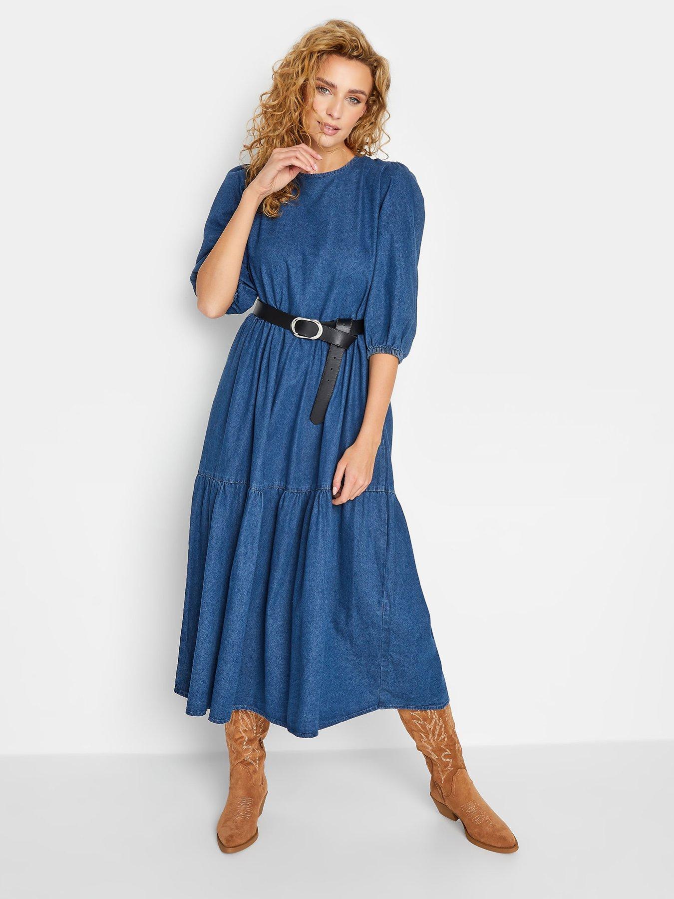 Long Tall Sally Tiered Midi Dress - Mid Wash | Very