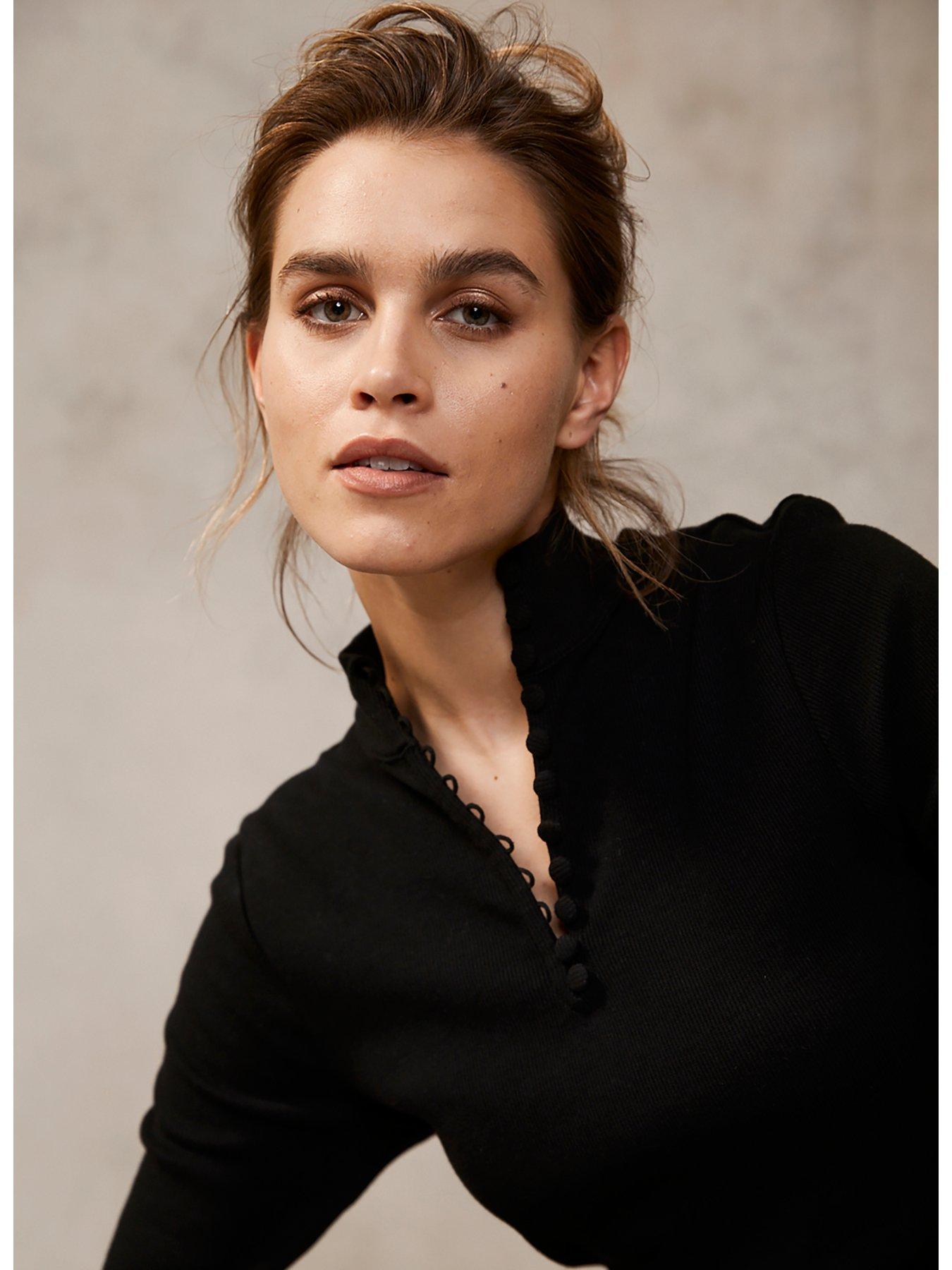 Mint Velvet Black Rouleau Button Top | Very