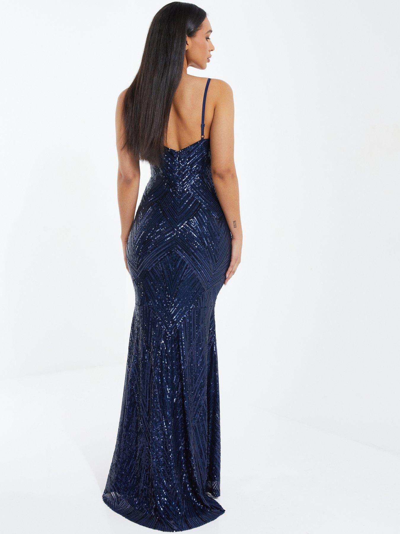 Quiz Sequin Fishtail Maxi Dress - Dark Blue | Very