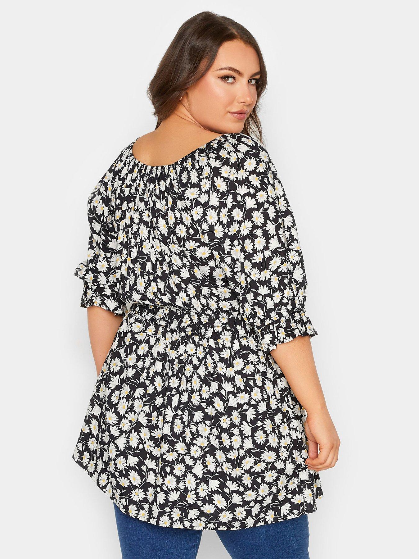 Yours Shirred Waist Gypsy Top - Lime Pop Floral | Very