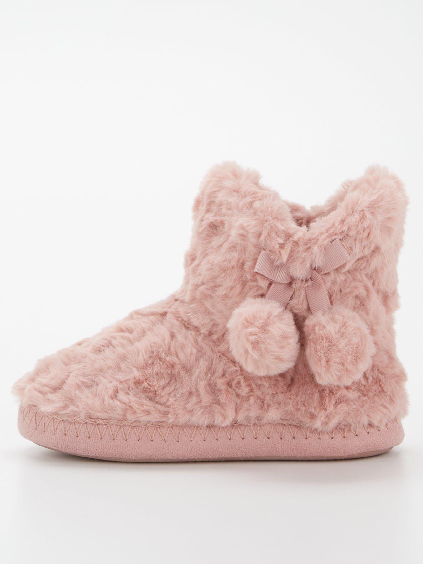 Everyday Girls Fluffy Slipper Boot with Poms - Pink | very.co.uk