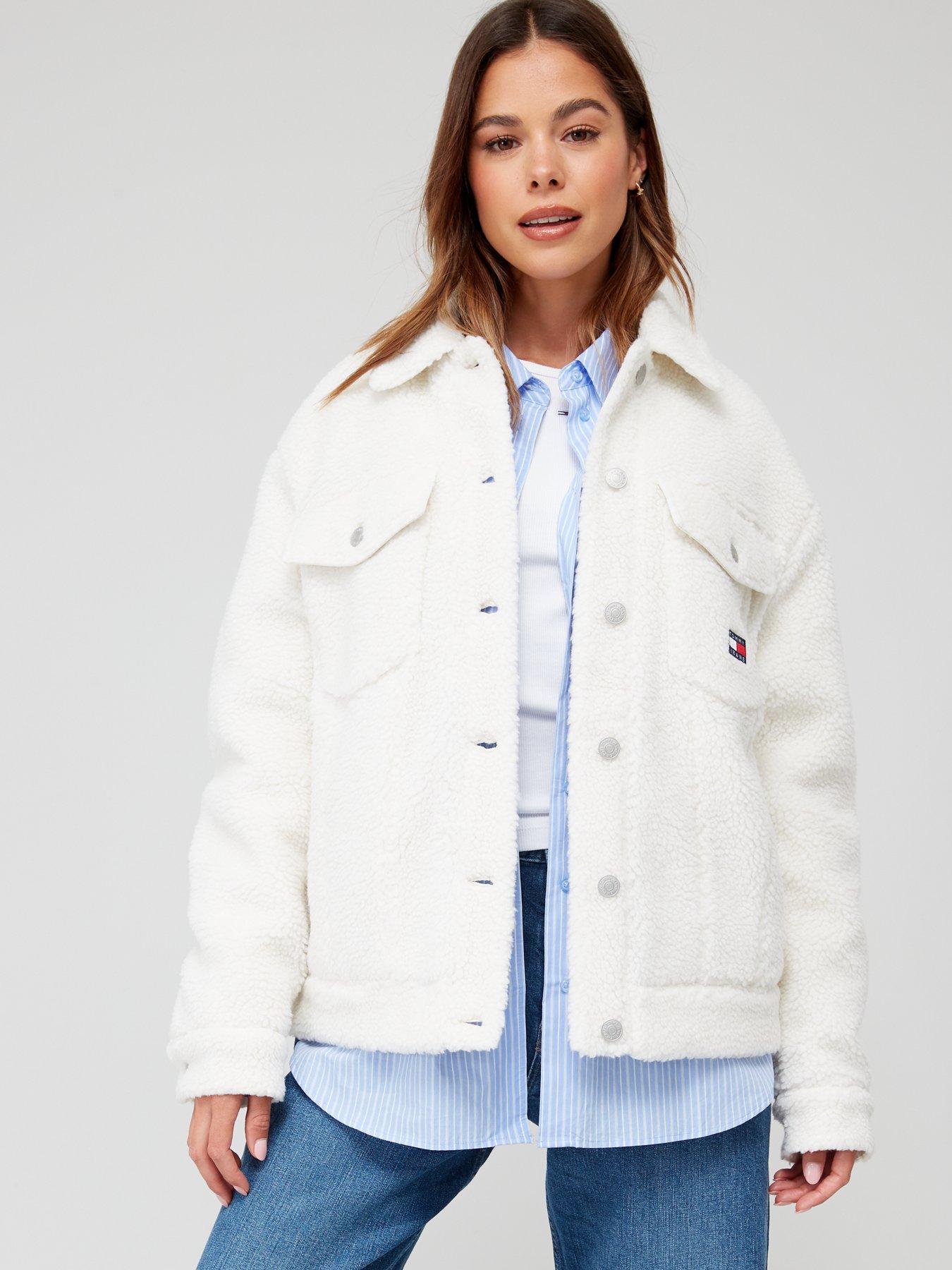 Tommy Jeans Sherpa Badge Logo Jacket - White | Very.co.uk