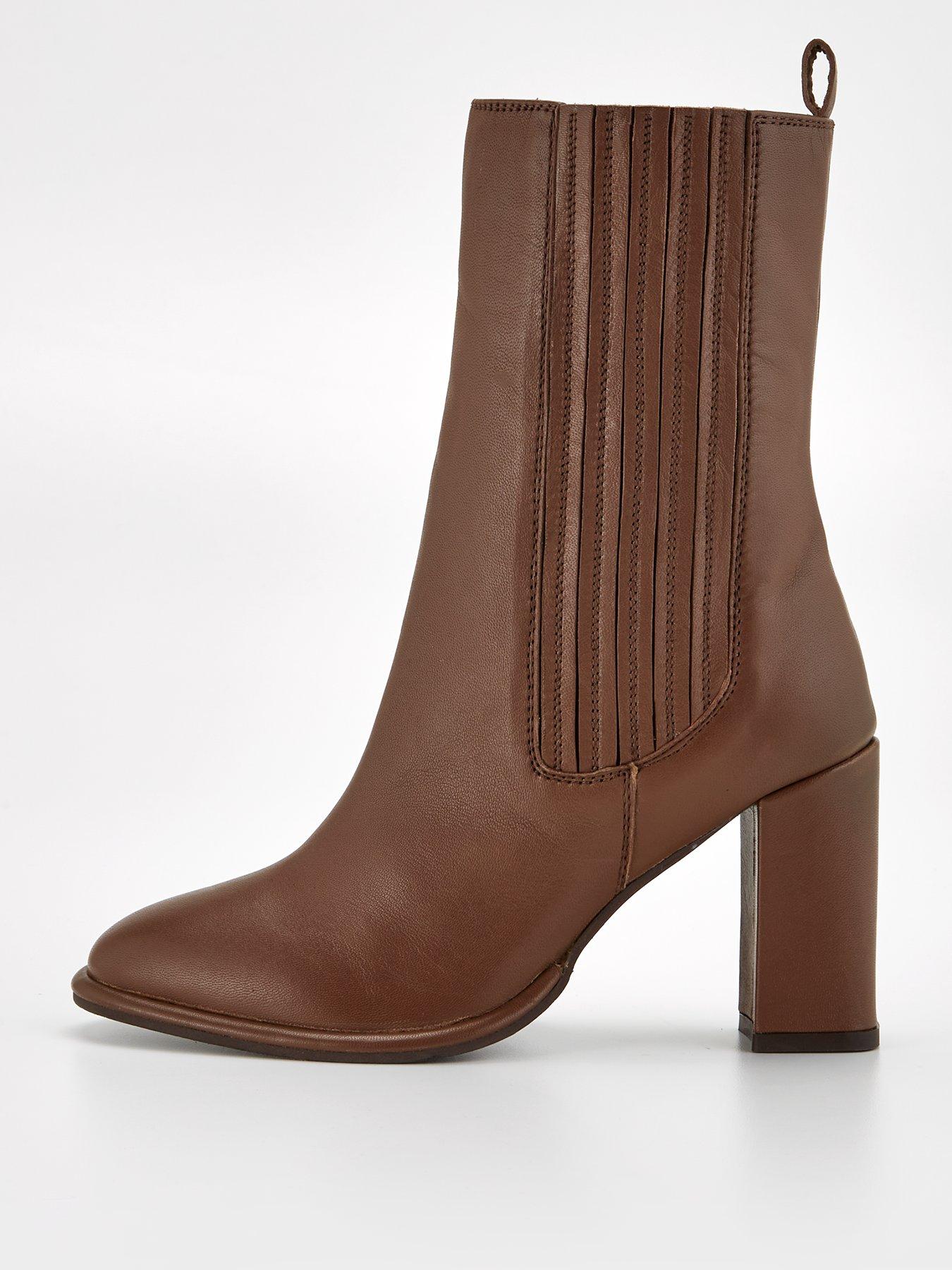 Fig & Basil Real Leather Chelsea Calf Boot - Brown | Very.co.uk