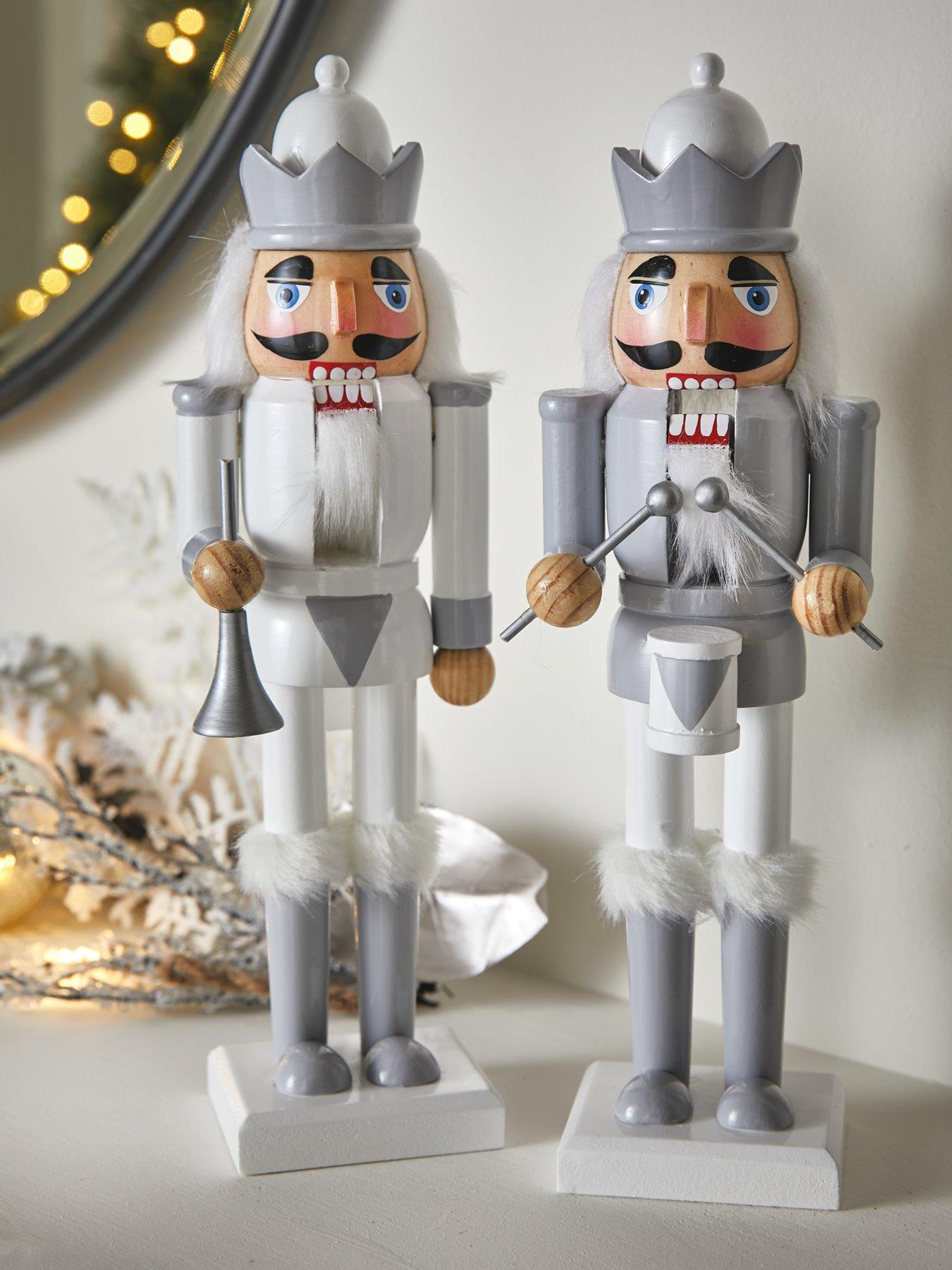 Very Home Set of 2 Grey/White Nutcracker Christmas Decorations - 12 ...