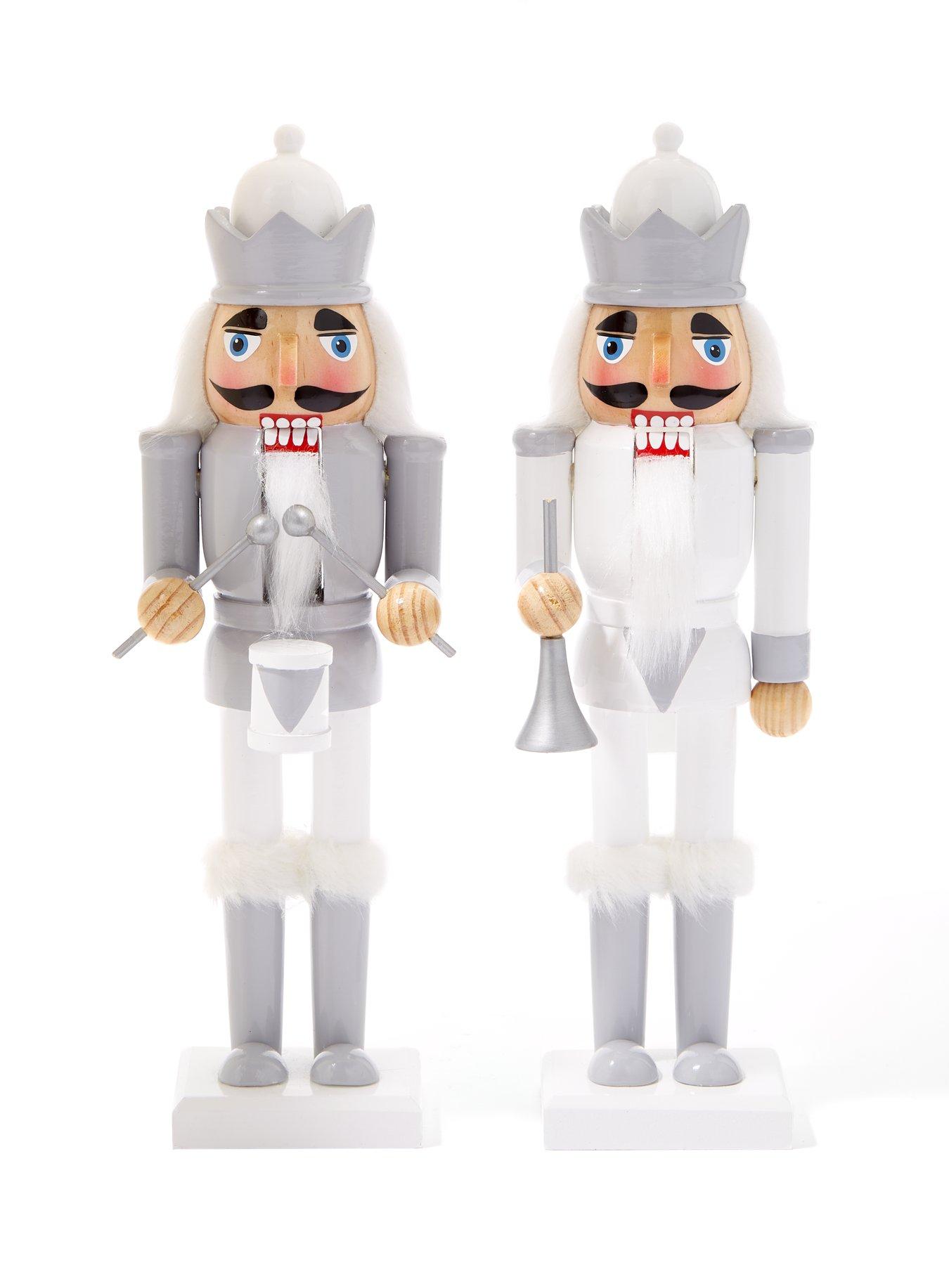 Very Home Set of 2 Grey/White Nutcracker Christmas Decorations - 12 ...