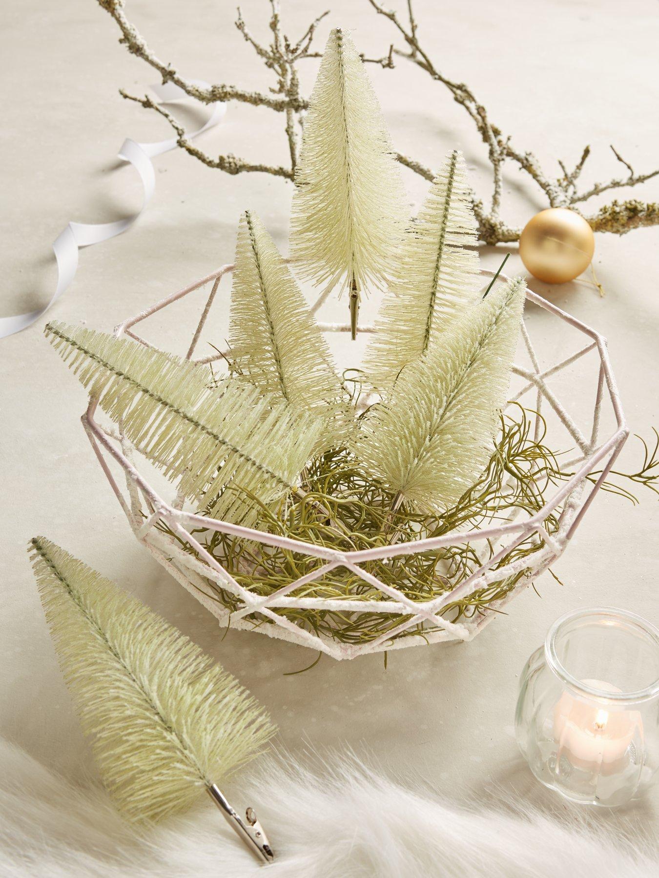 Very Home Set of 6 Bottle Brush Green Christmas Tree Clips with Frosted ...