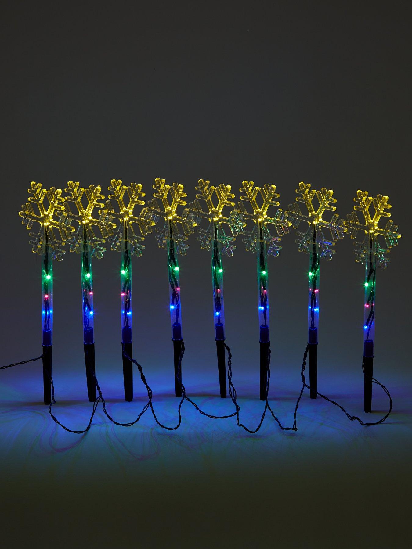 Three Kings Set of 8 Battery Powered Multi Snowflake Pathfinder Outdoor ...
